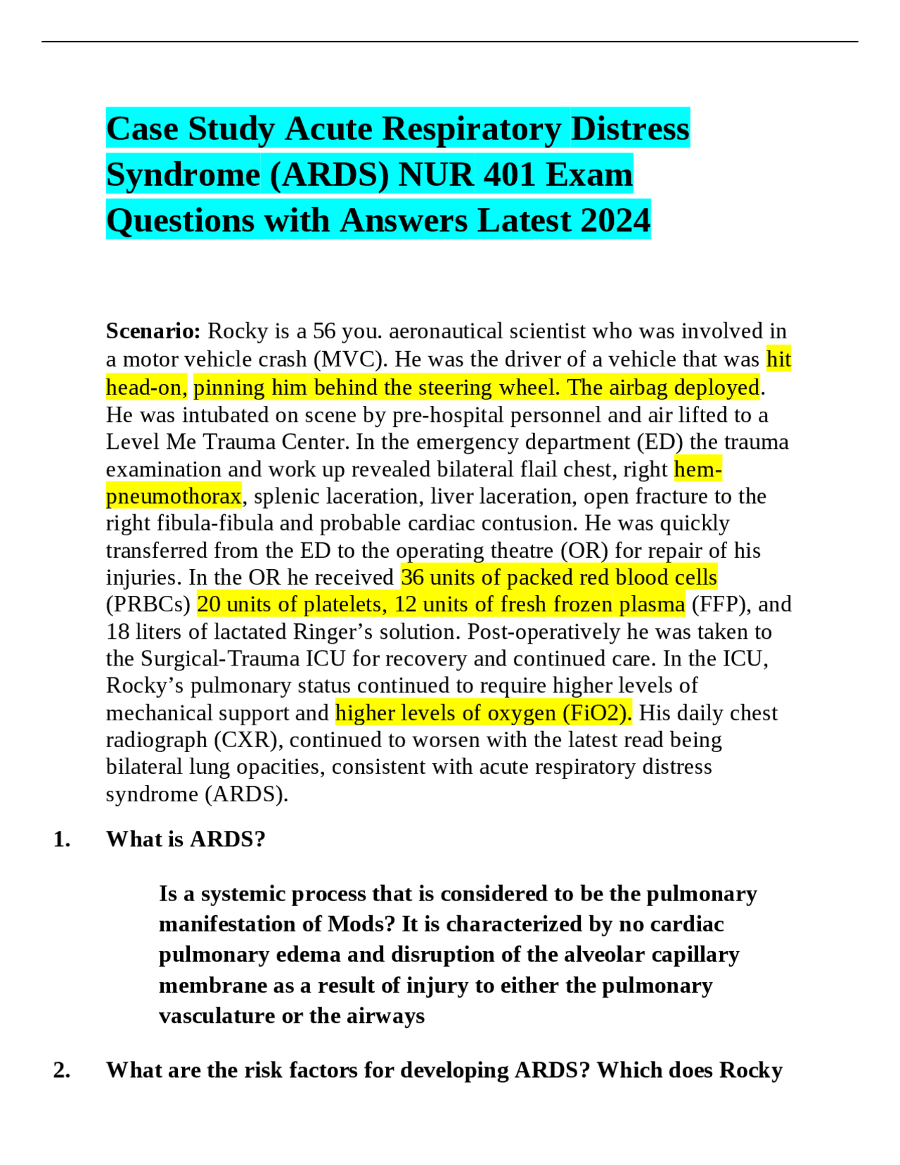 Case Study: Management of Acute Respiratory Distress Syndrome (ARDS) in ...