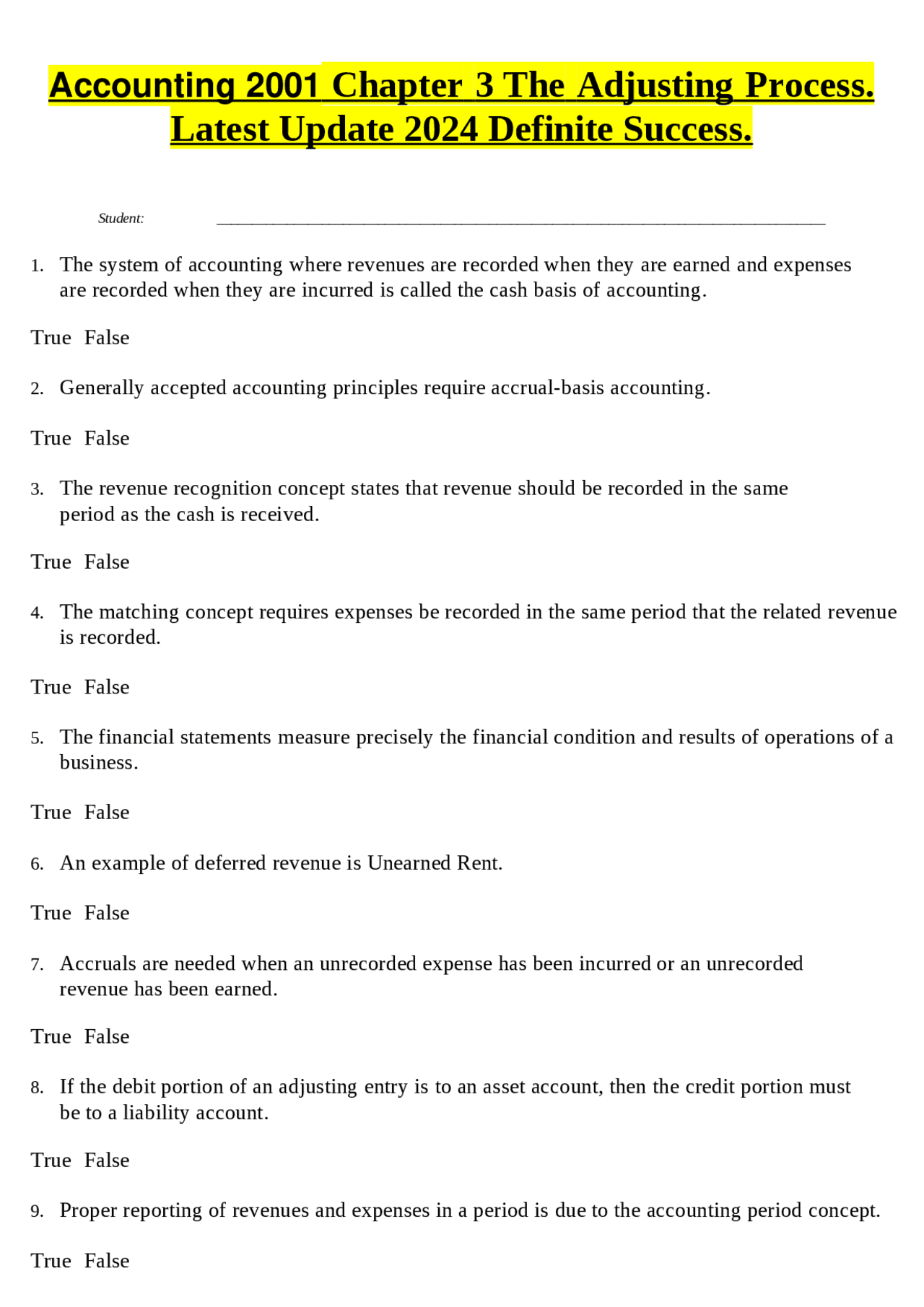 Accounting 2001 Chapter 3 The Adjusting Process. Latest Update 2024 ...