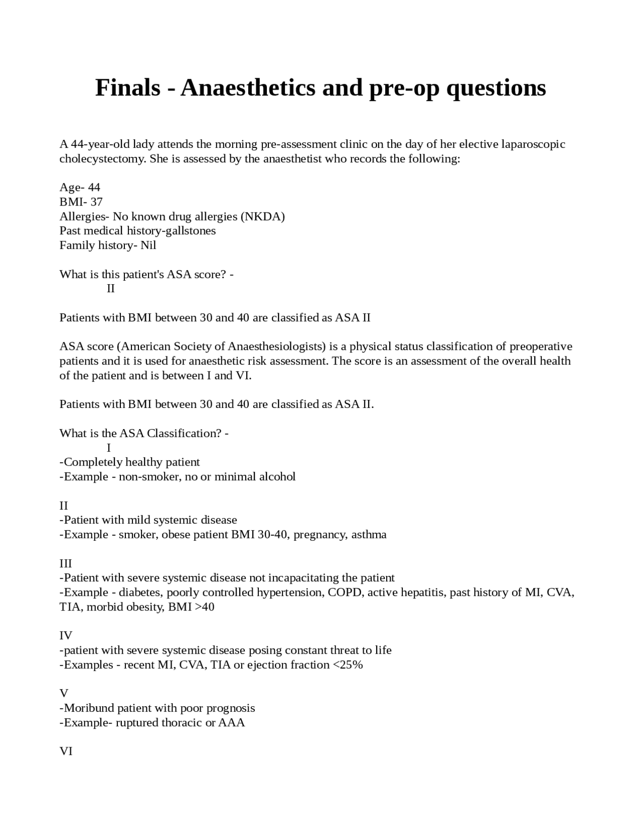 Finals - Anaesthetics and pre-op questions | Exams General Surgery ...