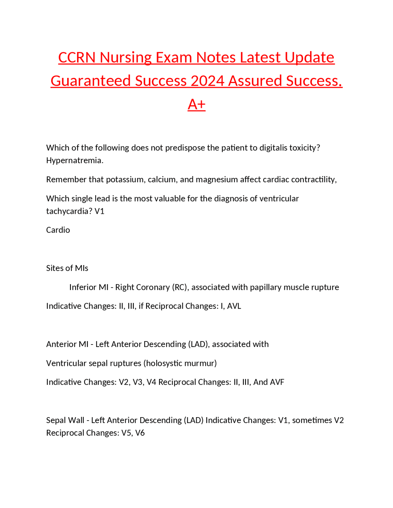 CCRN Nursing Exam Notes Latest Update Guaranteed Success 2024 Assured ...