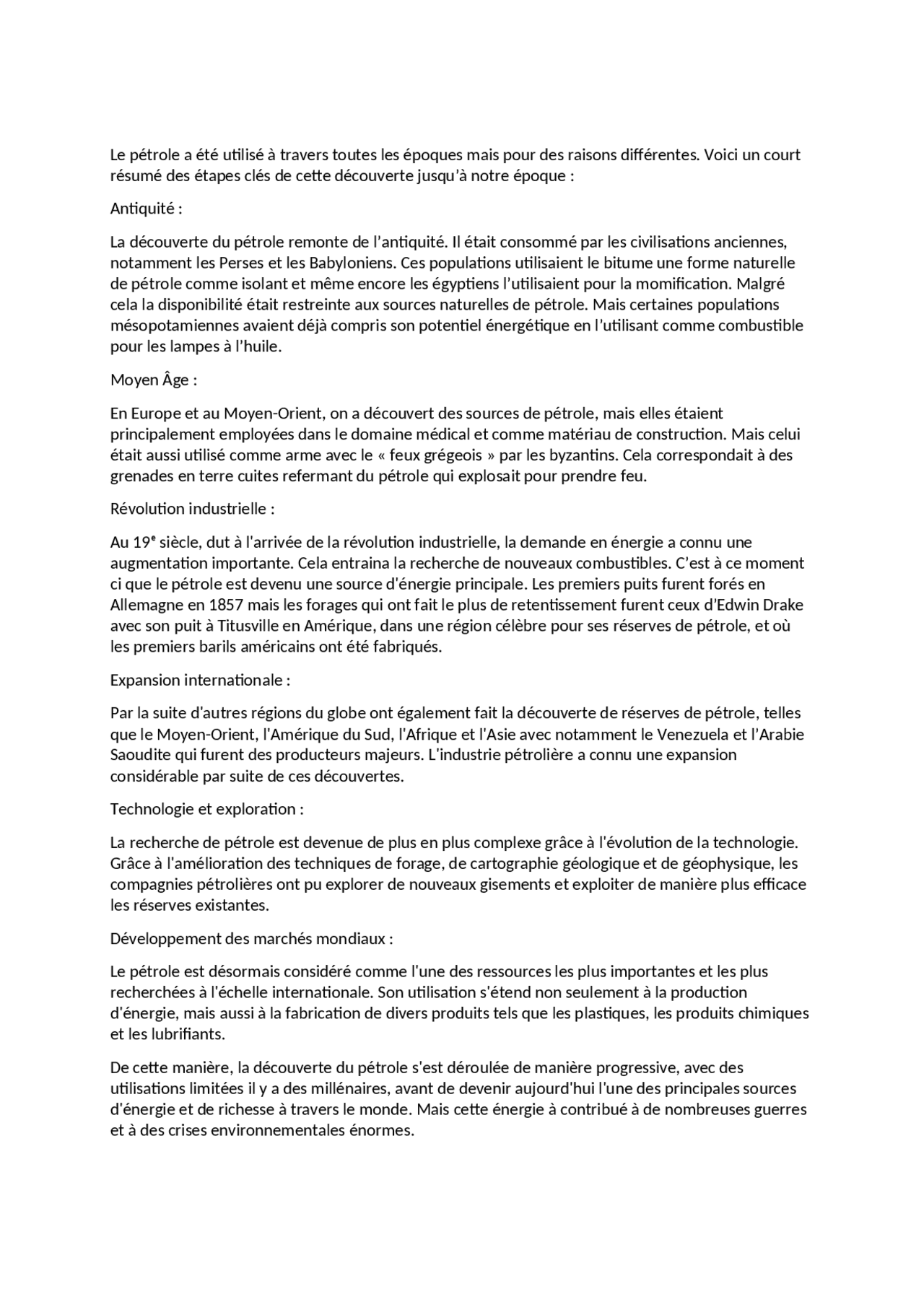 L' utilisation du petrole | Notes Sciences de la Vie et de la Terre ...