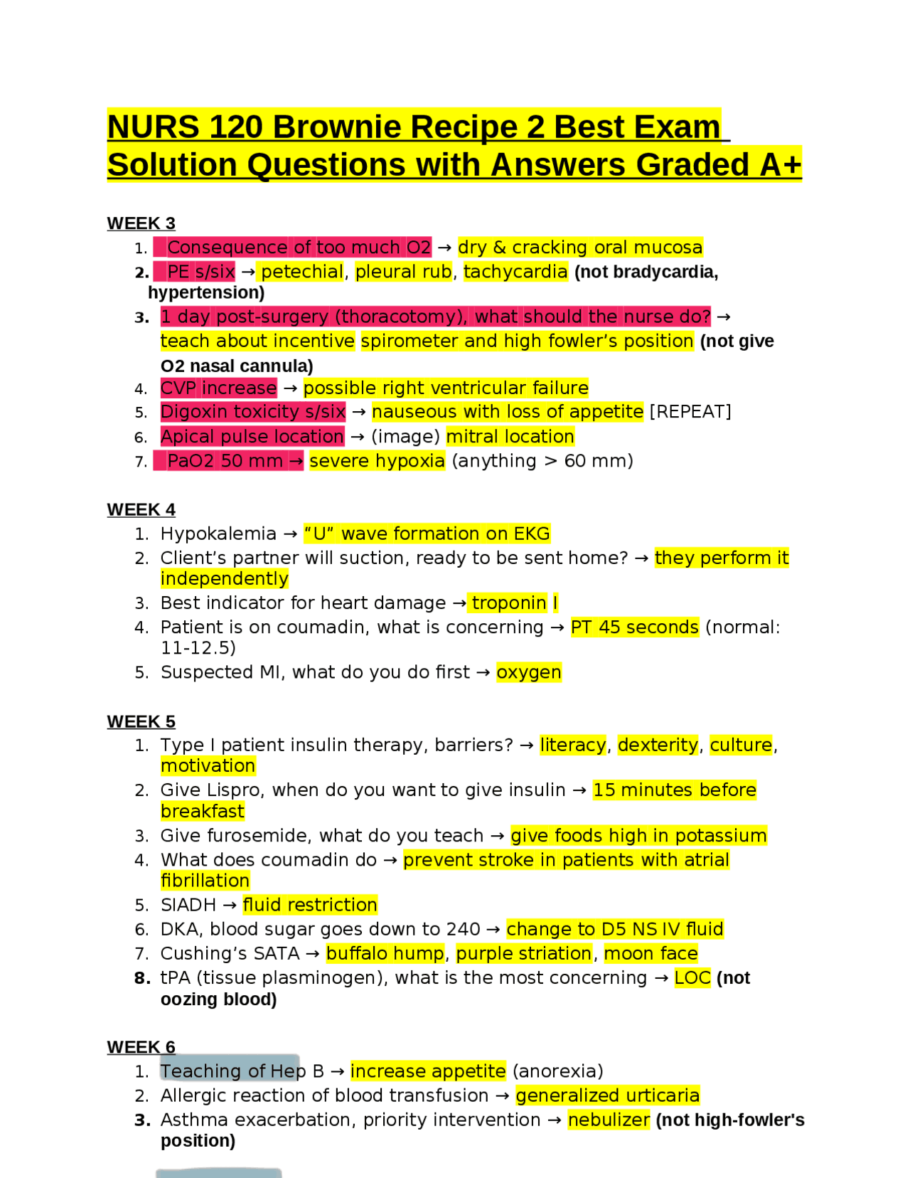 Nursing Guide for Common Medical Conditions | Exams Nursing | Docsity