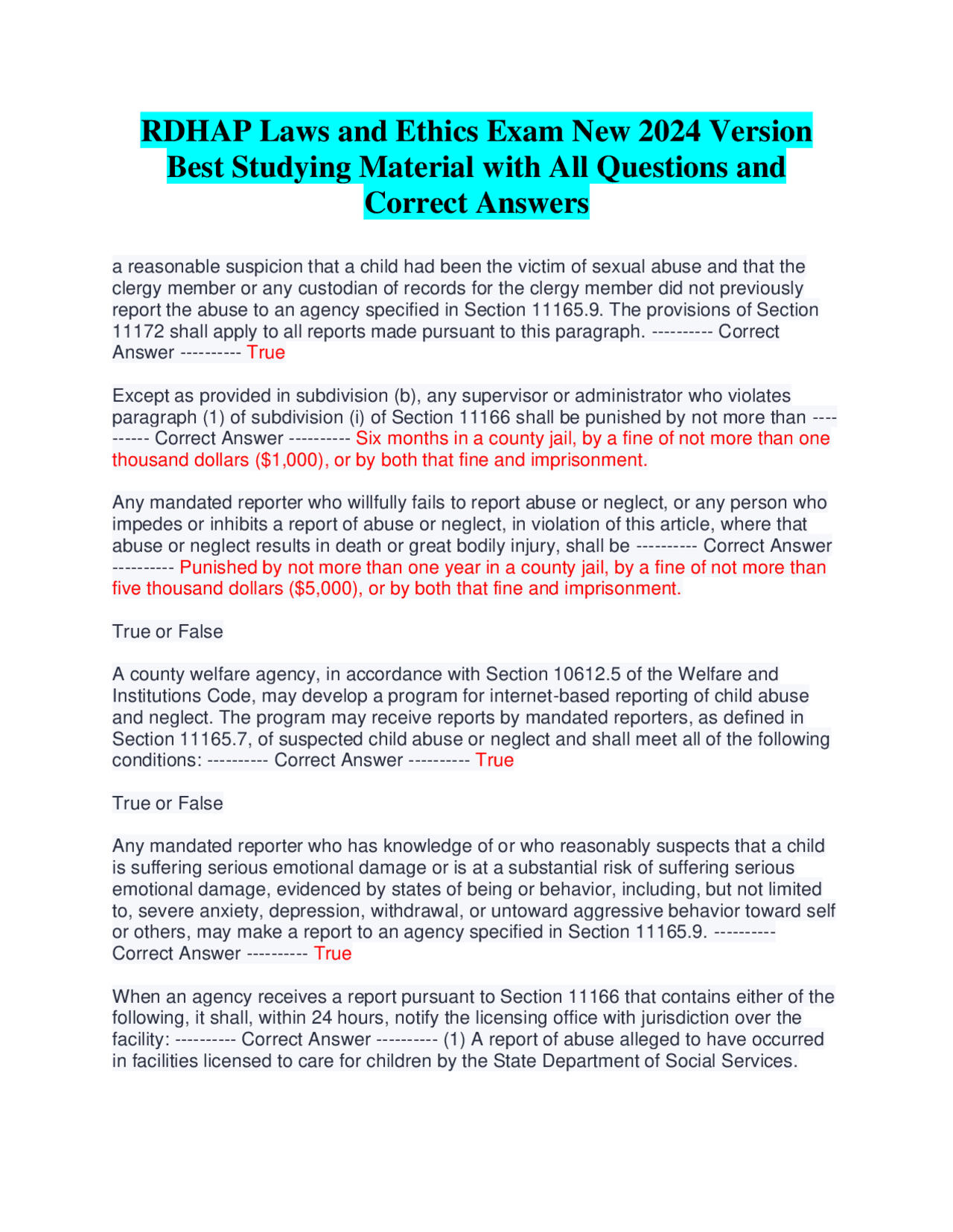 RDHAP Laws and Ethics Exam New 2024 Version Best Studying Material with ...