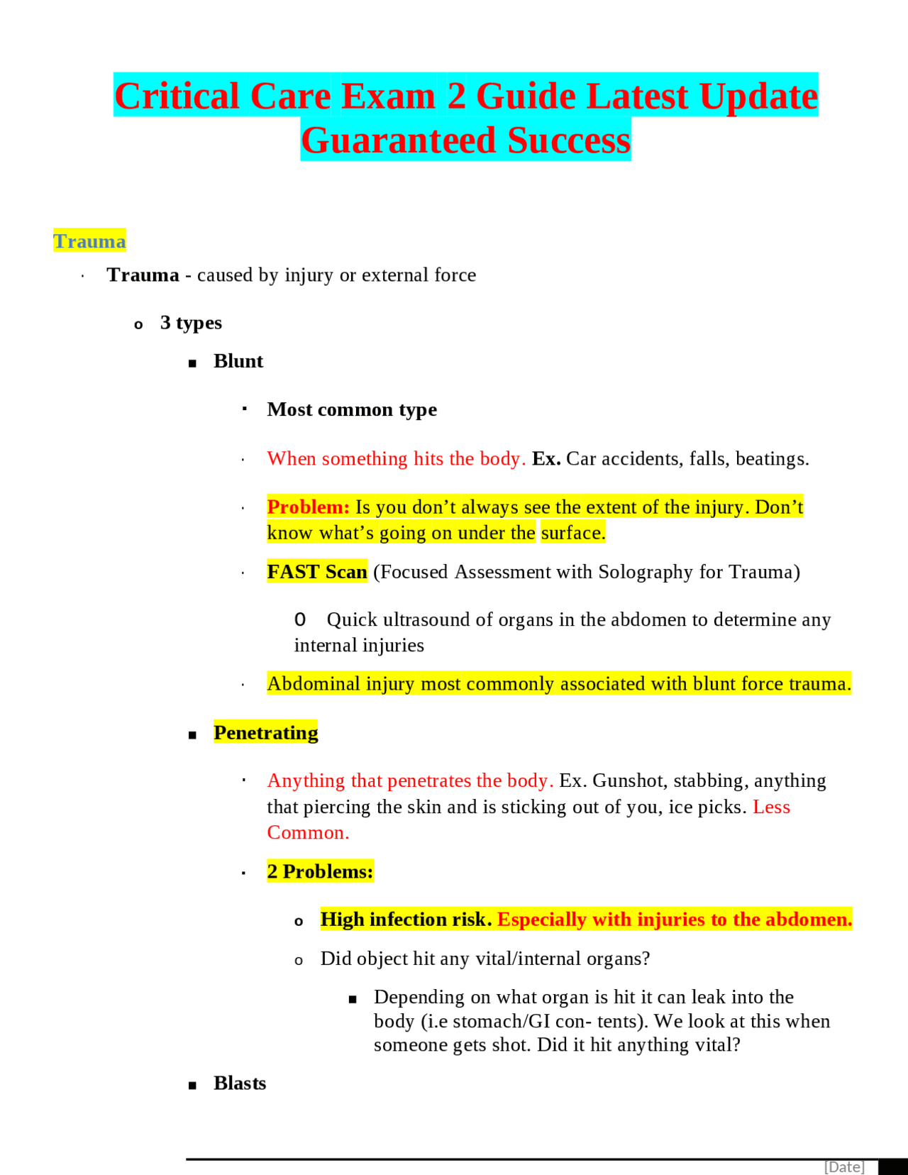 Critical Care Exam 2 Guide Latest Update Guaranteed Success | Exams ...