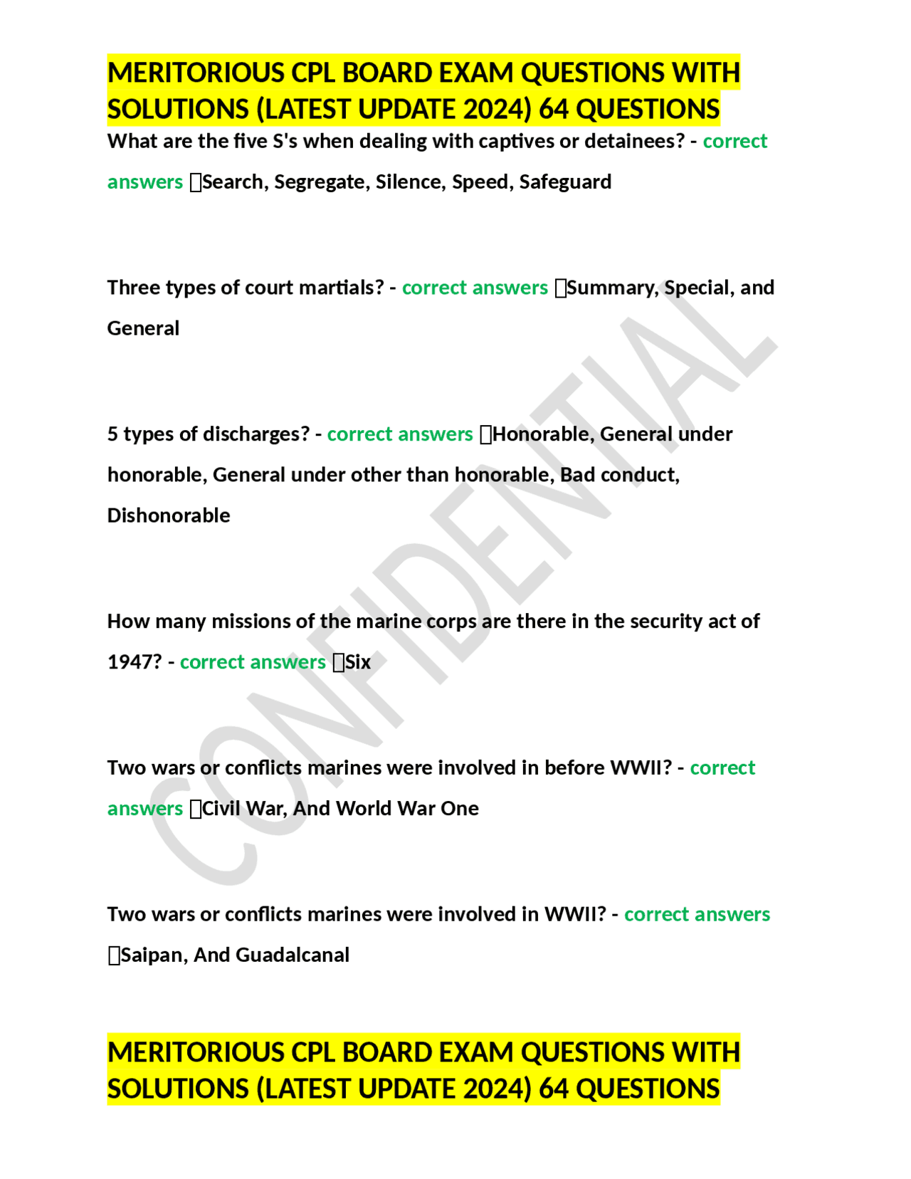 MERITORIOUS CPL BOARD EXAM QUESTIONS WITH SOLUTIONS (LATEST UPDATE 2024 ...