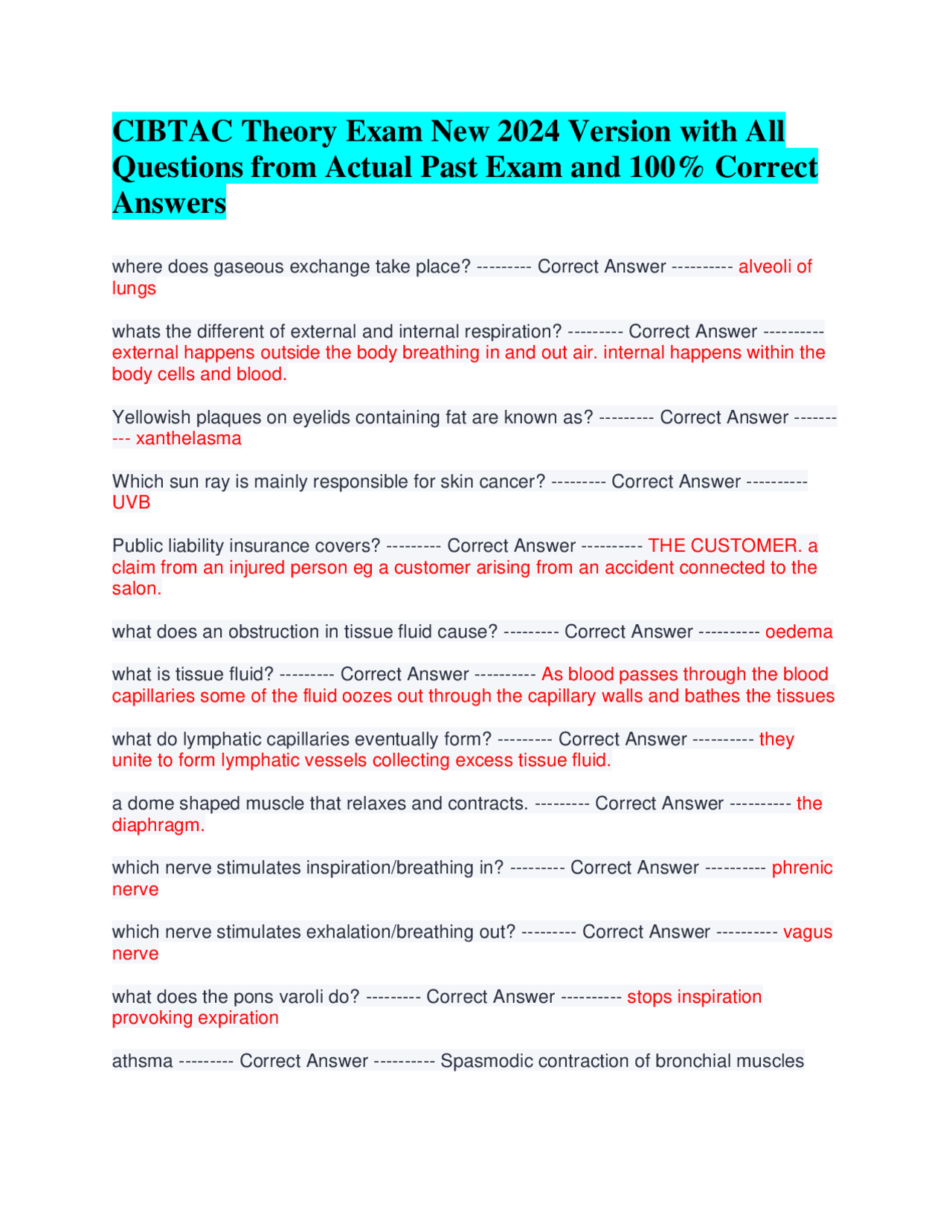 CIBTAC Theory Exam New 2024 Version with All Questions from Actual Past ...