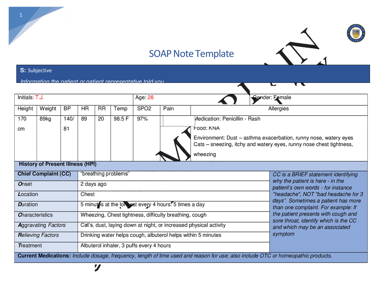 SOAP Note Template for Asthma Exacerbation Diagnosis | Exams Nursing ...