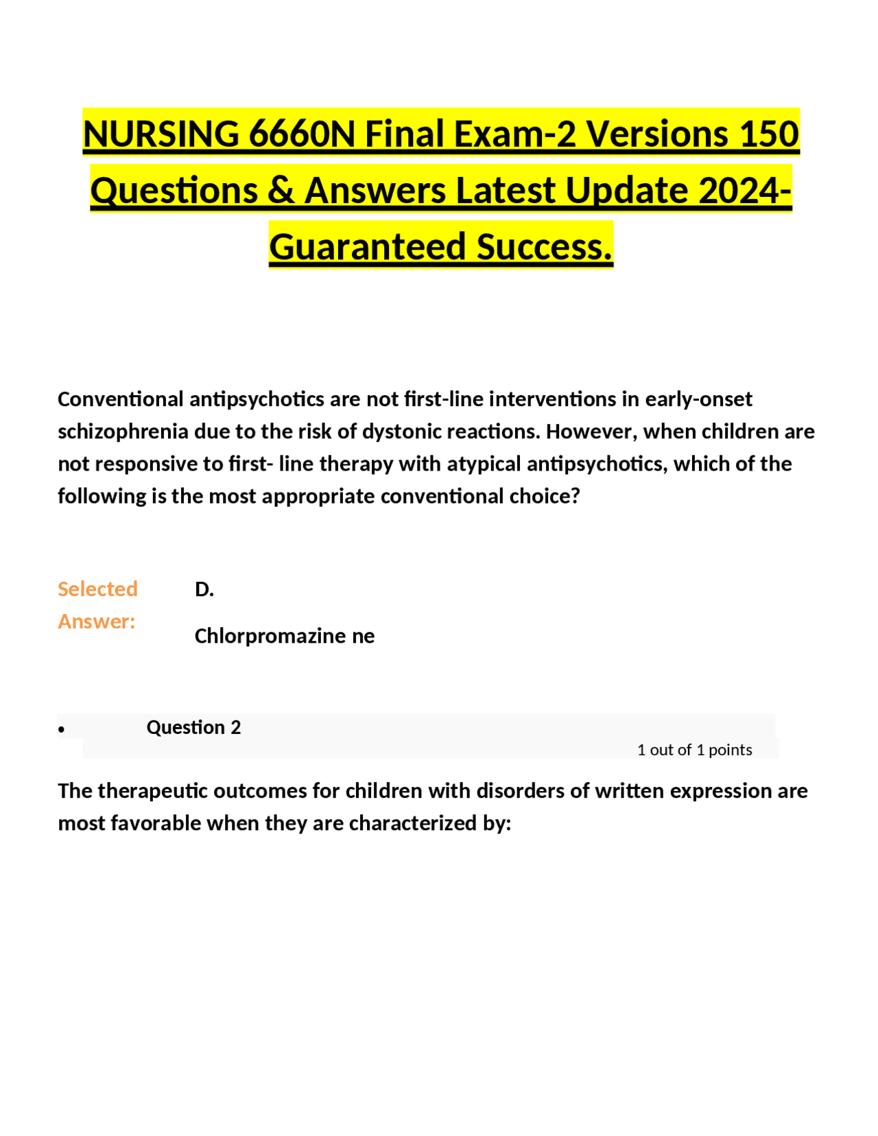 NURSING 6660N Final Exam-2 Versions 150 Questions & Answers Latest ...