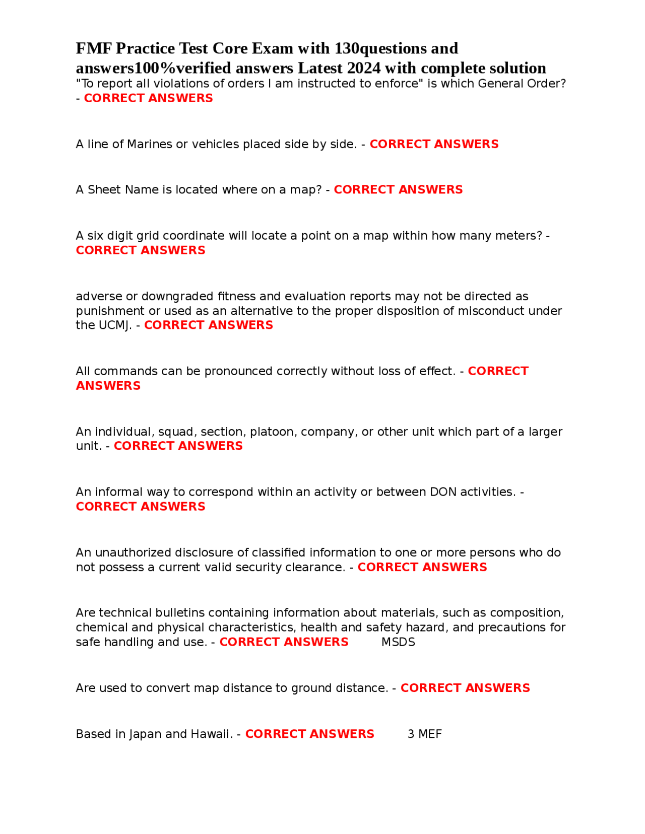 FMF Practice Test Core Exam: 130 Questions and Answers for USMC Exam ...