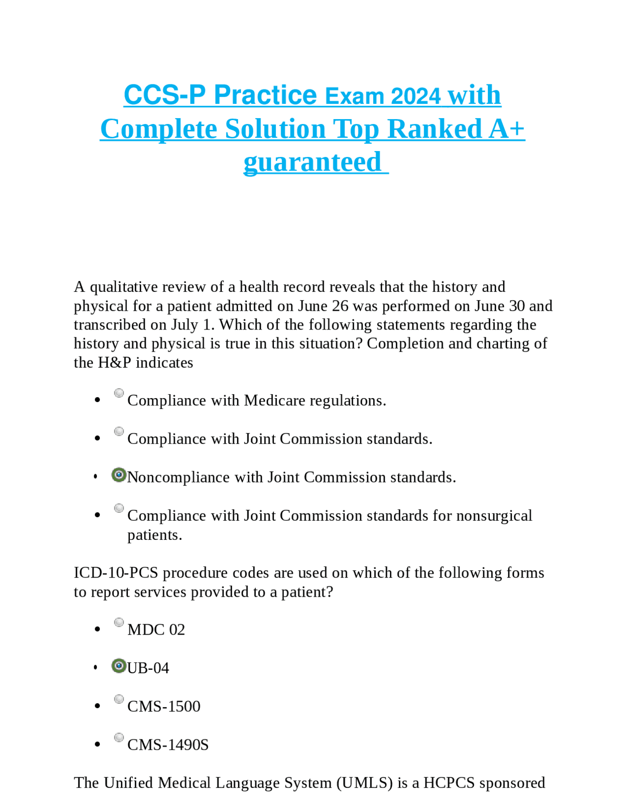 CCS-P Practice Exam 2024 with Complete Solution Top Ranked A+ ...
