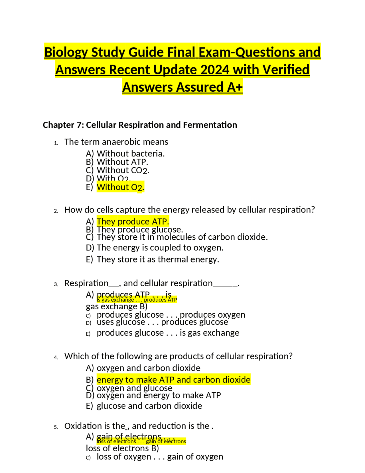Biology Study Guide Final Exam-Questions and Answers Recent Update 2024 ...