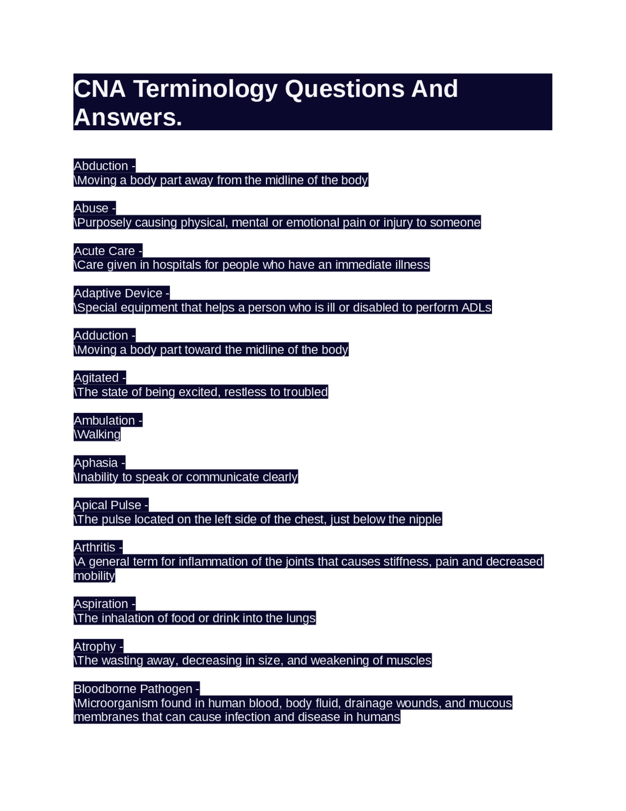 CNA Terminology: Medical and Caregiving Vocabulary | Exams Nursing ...