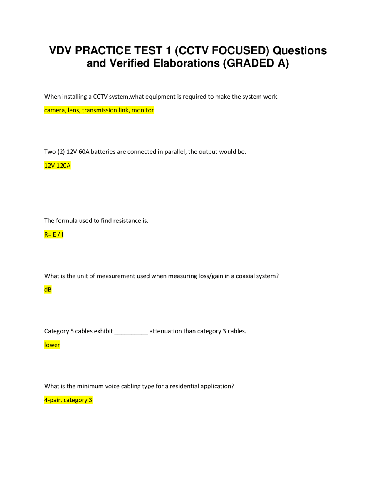 VDV Practice Test 1: CCTV Systems and Low Voltage Electrical Systems ...