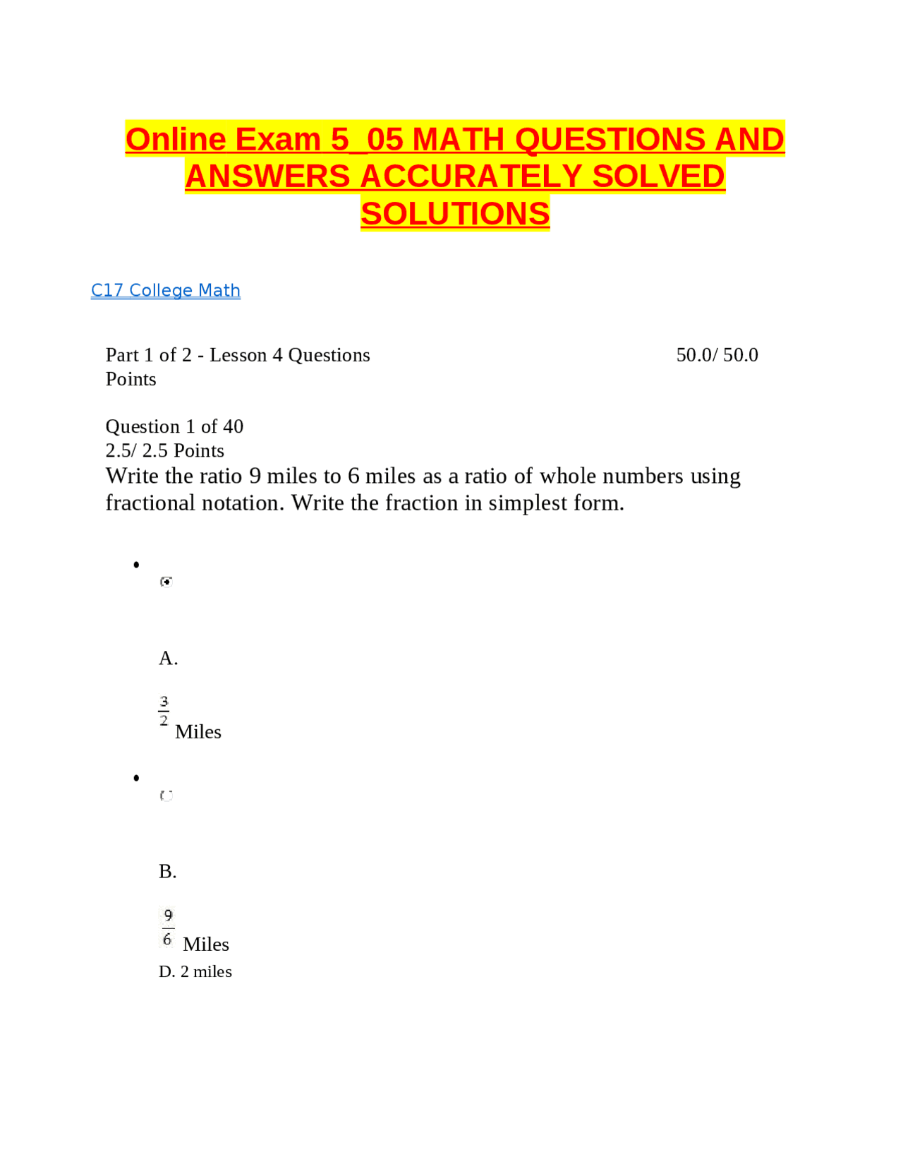 Online Exam 5_05 MATH QUESTIONS AND ANSWERS ACCURATELY SOLVED SOLUTIONS ...