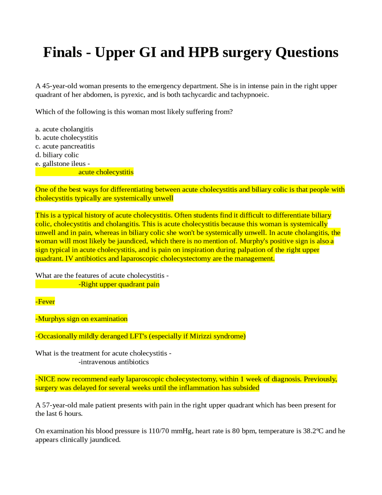 Finals - Upper GI and HPB surgery Questions | Exams General Surgery ...