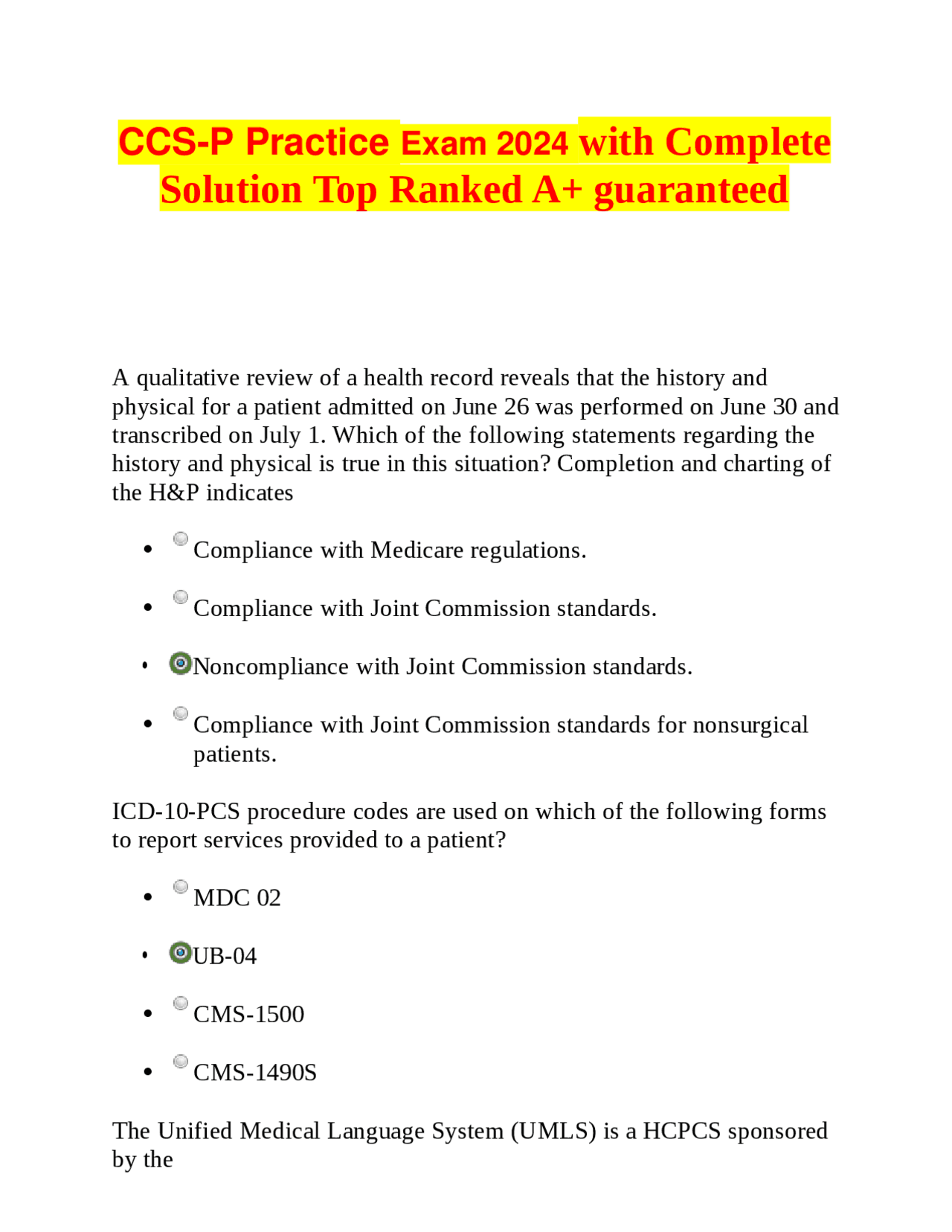 CCS-P Practice Exam 2024 with Complete Solution Top Ranked A+ ...