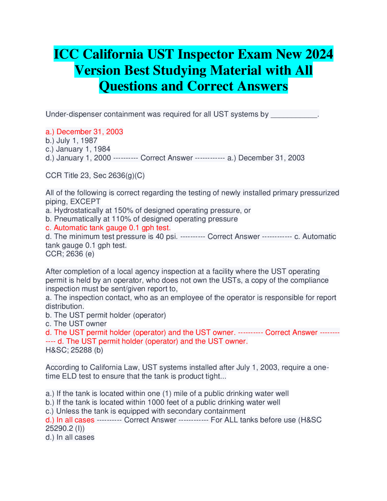 California Underground Storage Tank (UST) Regulations | Exams ...