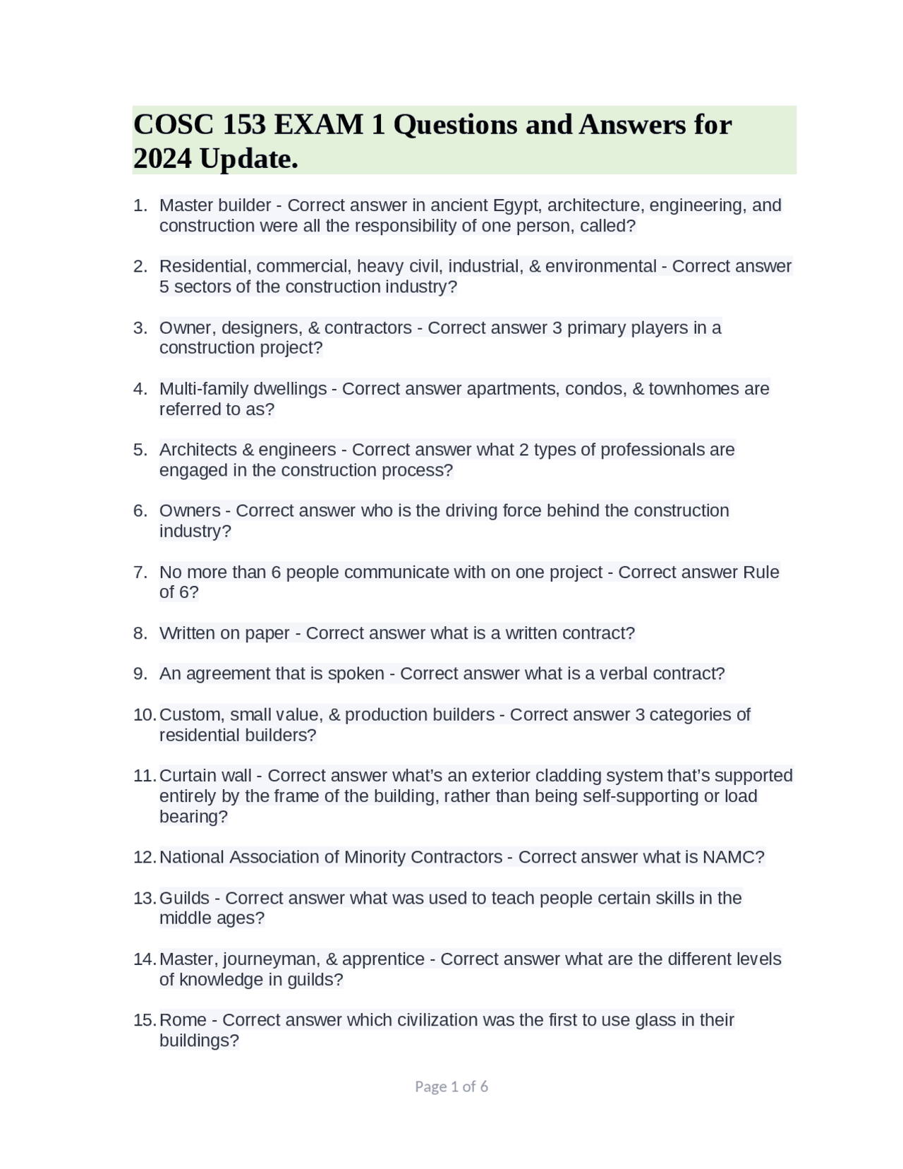 COSC 153 Exam 1 Questions and Answers for 2024 | Exams Mathematical Methods for Numerical ...