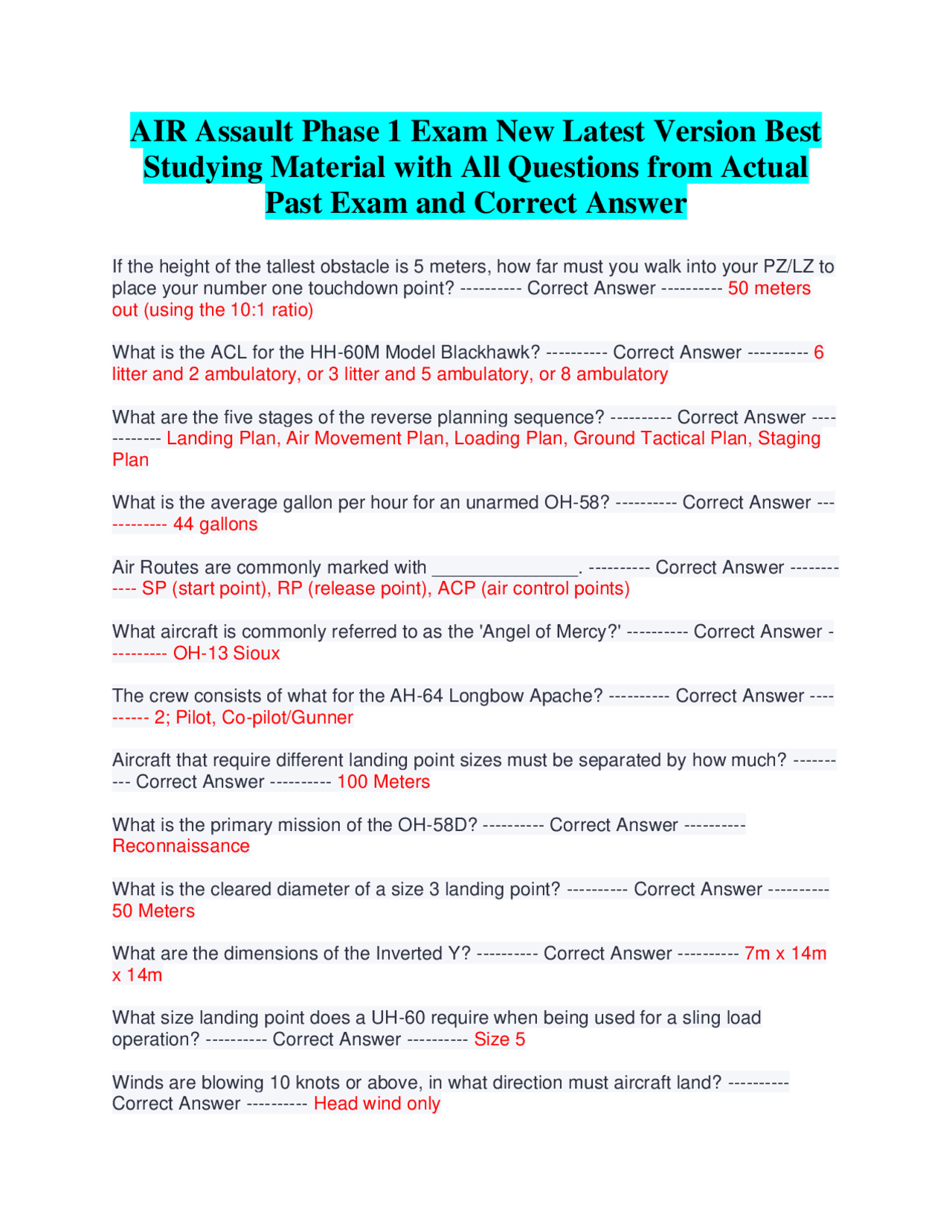 AIR Assault Phase 1 Exam New Latest Version Best Studying Material with ...