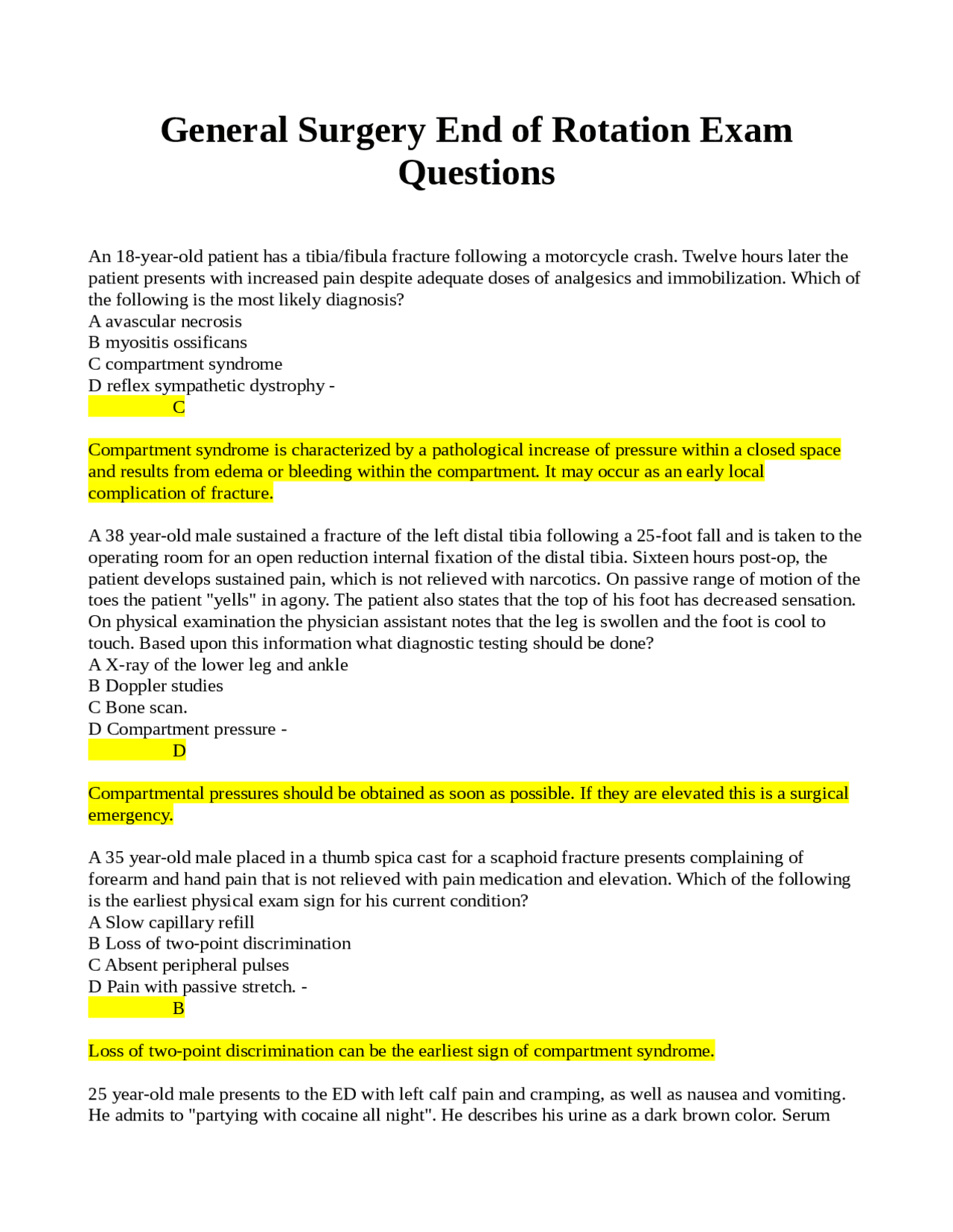 General Surgery End of Rotation Exam Questions | Exams General Surgery ...