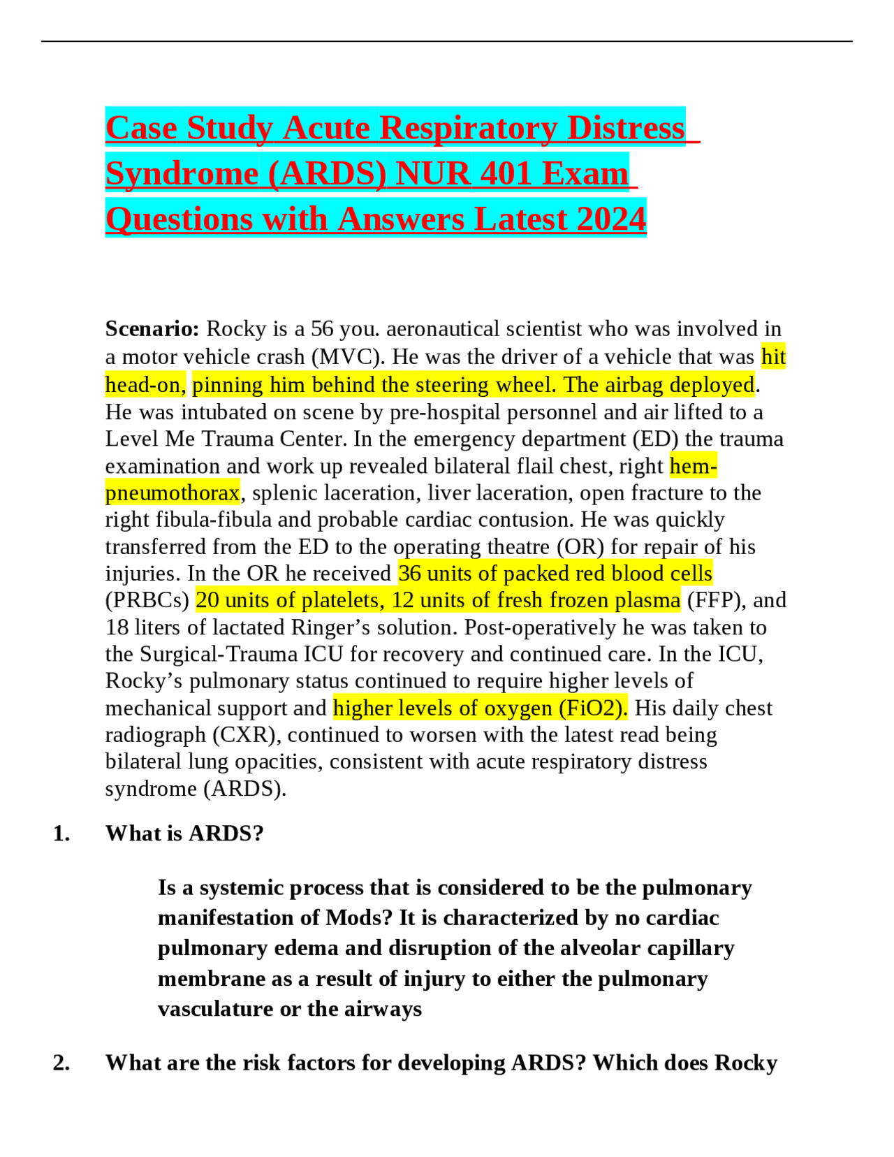 Case Study: Acute Respiratory Distress Syndrome (ARDS) in a Motor ...