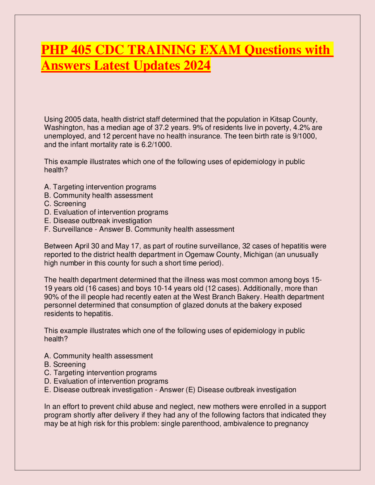 PHP 405 CDC TRAINING EXAM Questions with Answers Latest Updates 2024 ...