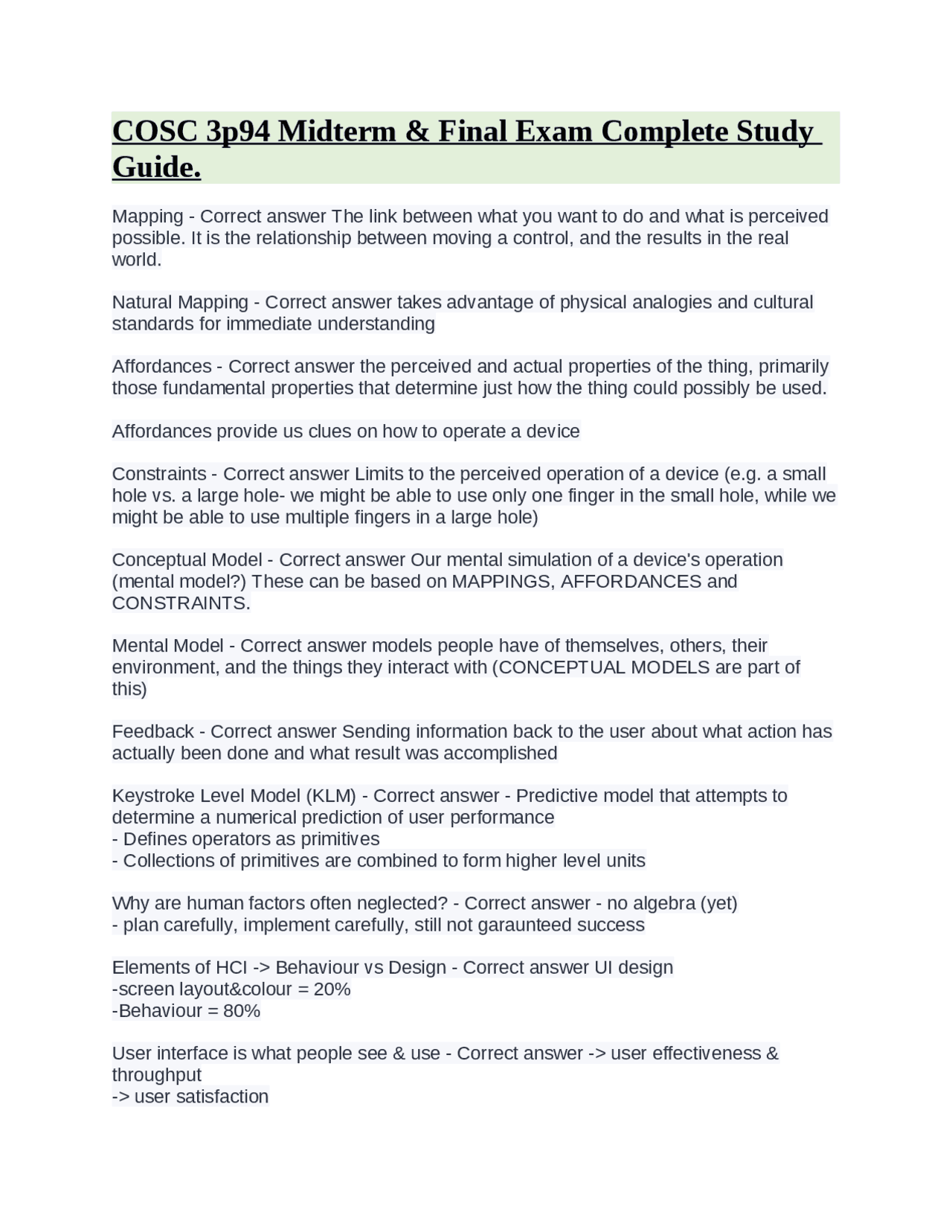 COSC 3p94 Midterm & Final Exam Complete Study Guide. | Exams Study of Commodities | Docsity