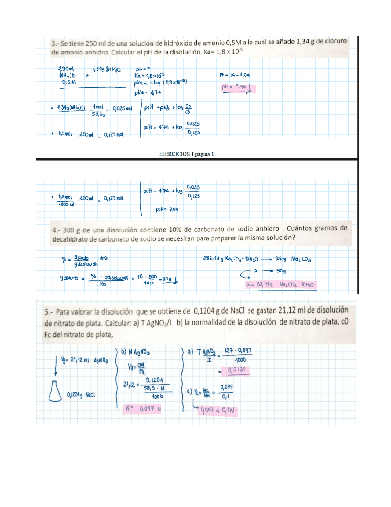 ejercicios de repaso | Ejercicios de Química Analítica | Docsity
