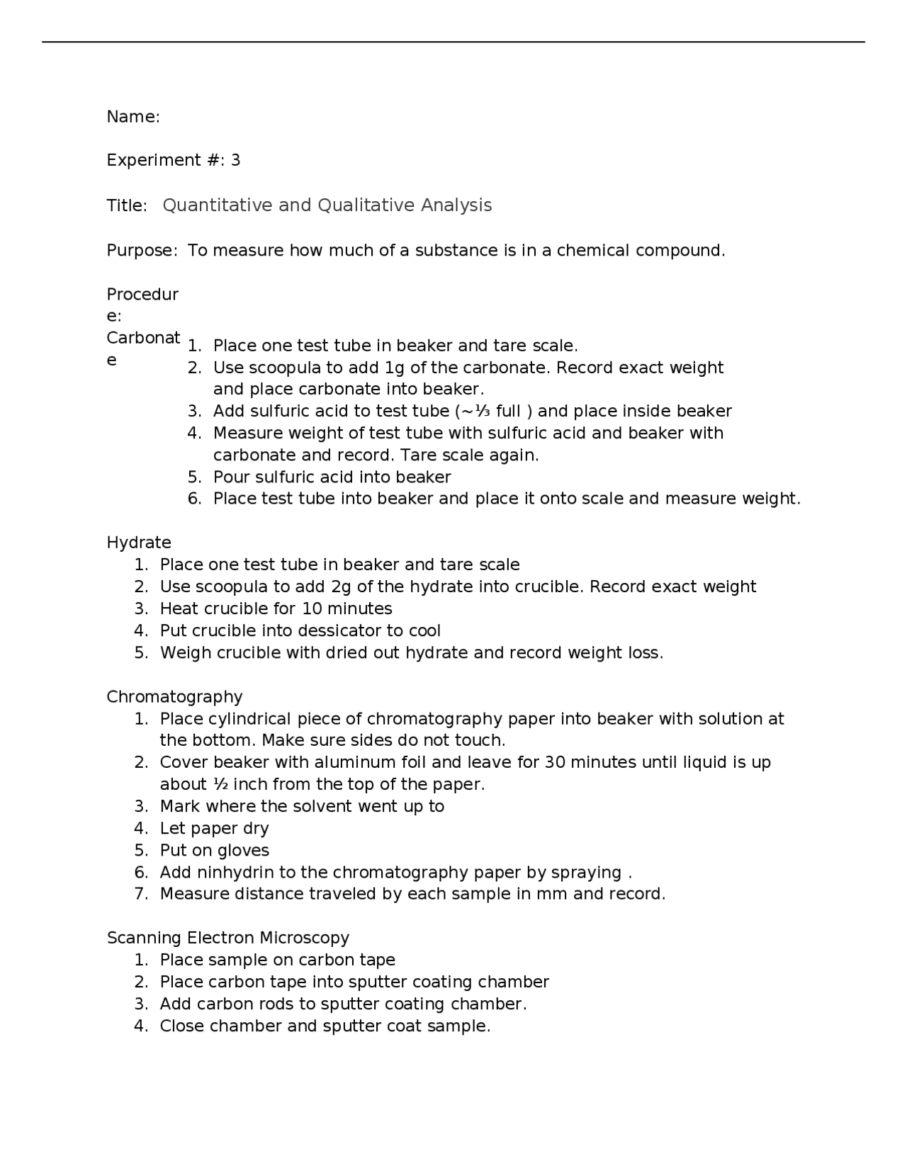 CHEM 121 Lab 3 Quantitative and Qualitative Analysis SPRING 2024 Portage learning | Assignments ...