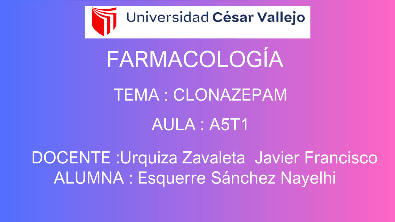 Diapositivas - CLONAZEPAM | Diapositivas de Farmacología | Docsity