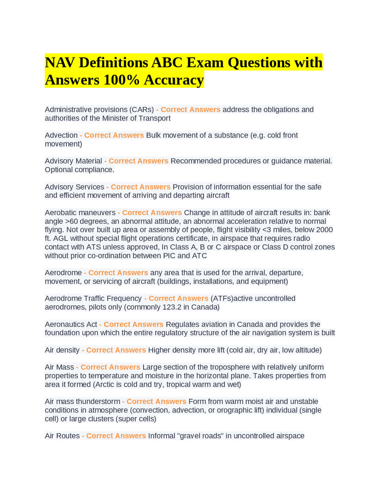NAV Definitions ABC Exam Questions with Answers 100% Accuracy | Exams ...