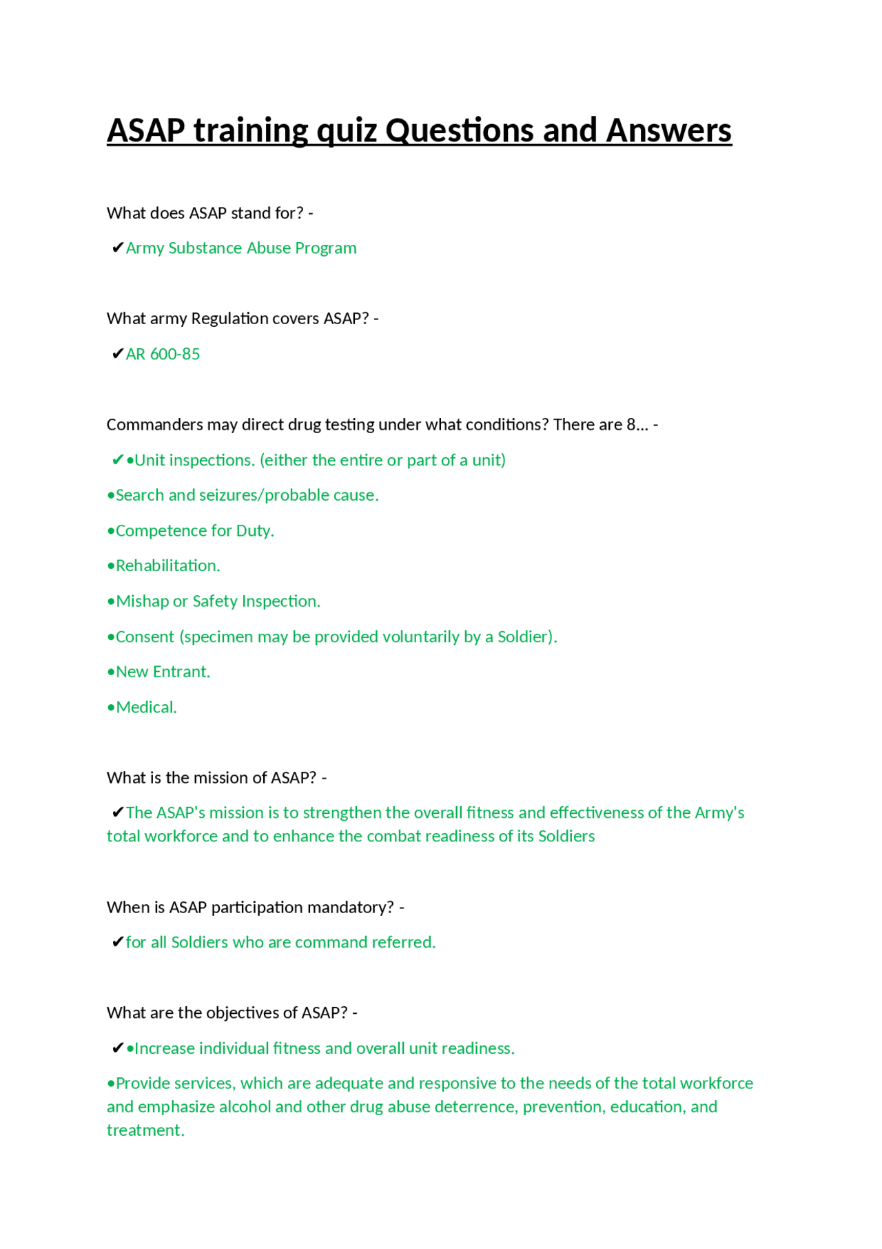 ASAP training quiz Questions and Answers | Exams Nursing | Docsity