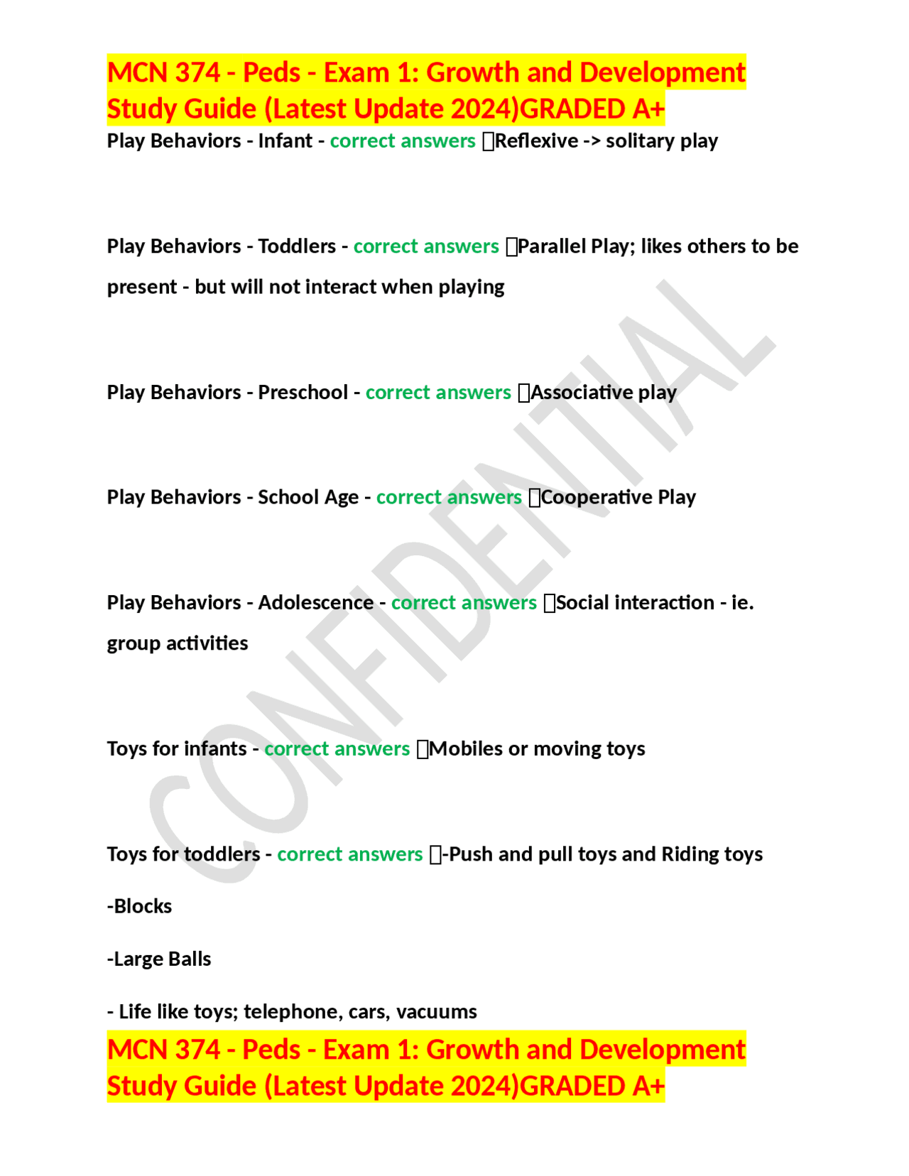 MCN 374 - Peds - Exam 1: Growth and Development Study Guide (Latest ...