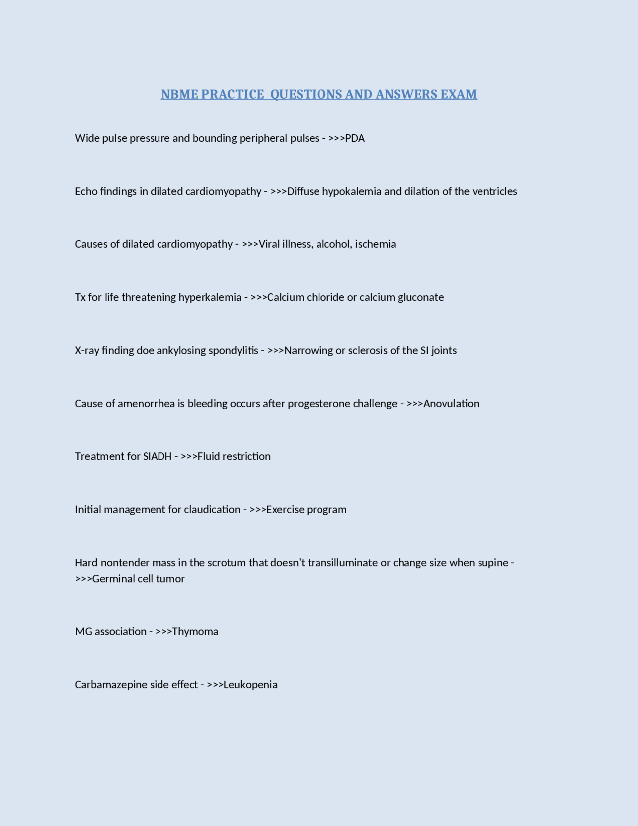 NBME PRACTICE QUESTIONS AND ANSWERS EXAM | Exams Nursing | Docsity