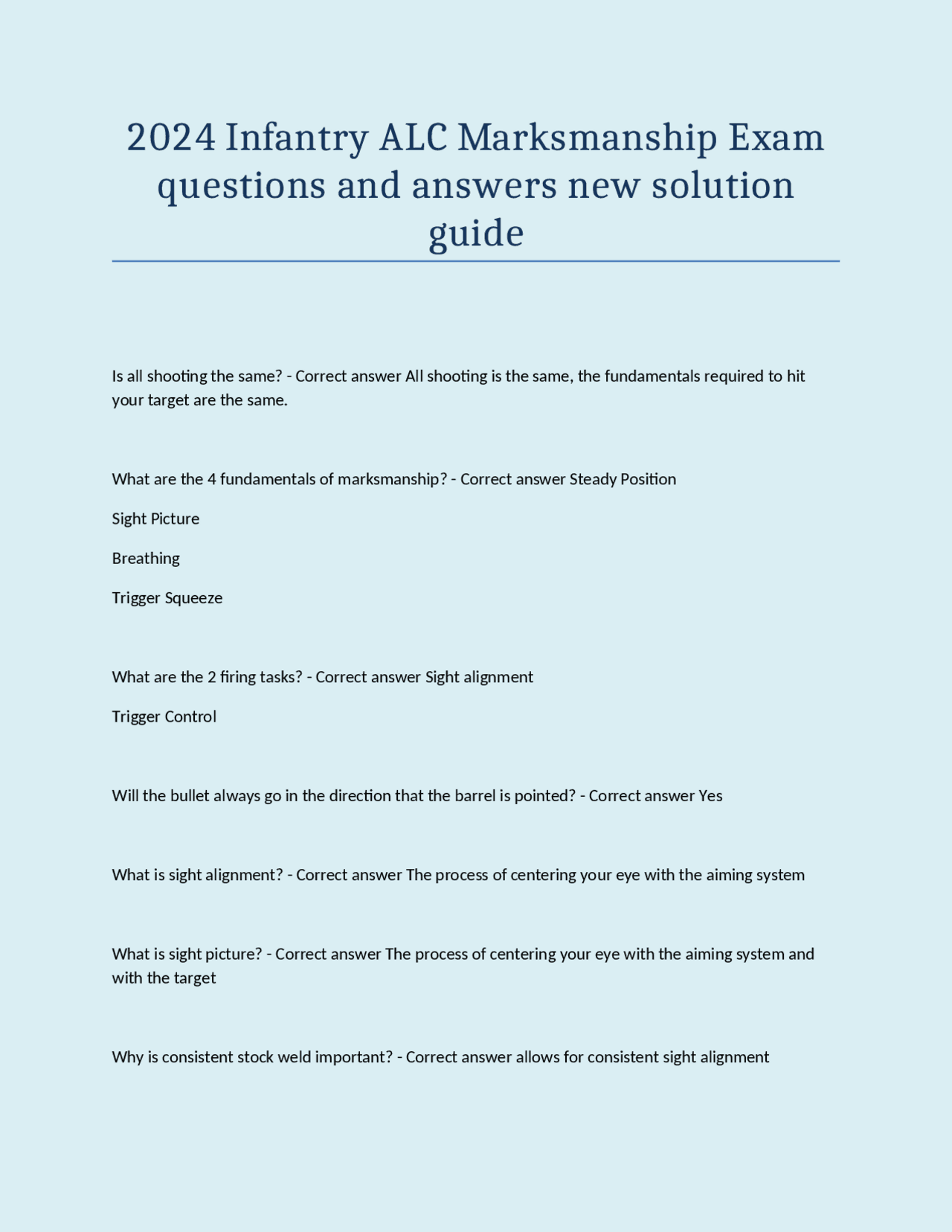 2024 Infantry ALC, tactics test study guide complete exam questions and ...