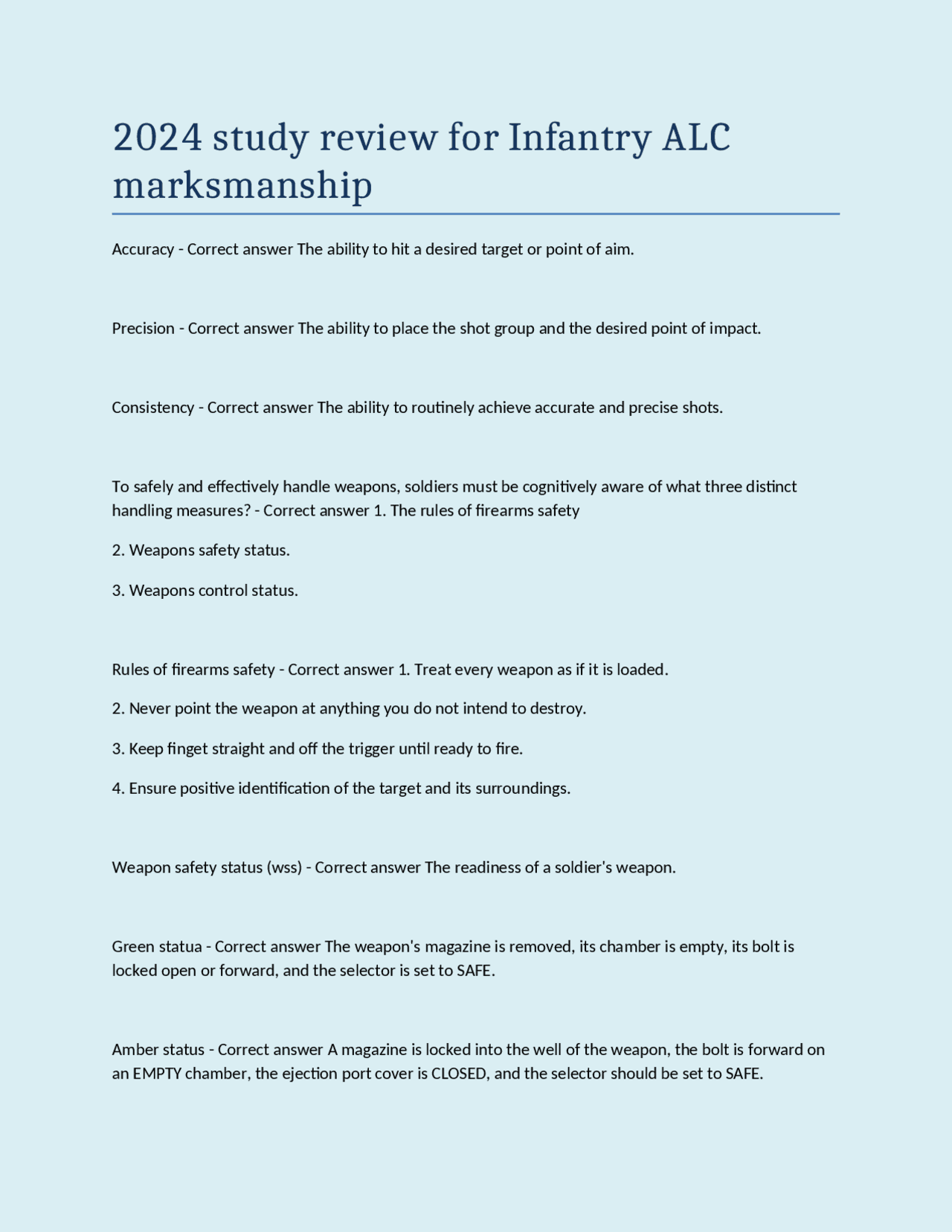 2024 study review for Infantry ALC marksmanship | Exams Artificial ...