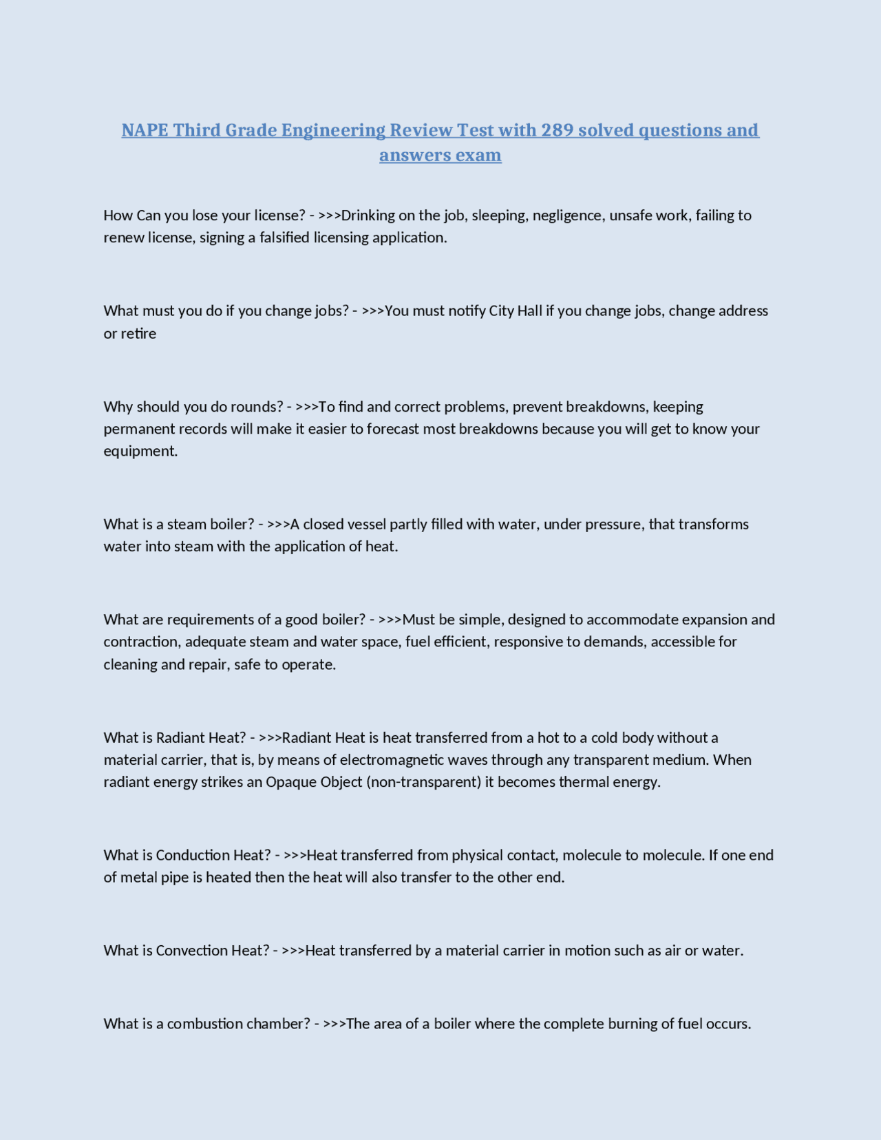 NAPE Third Grade Engineering Review Test with 289 solved questions and ...