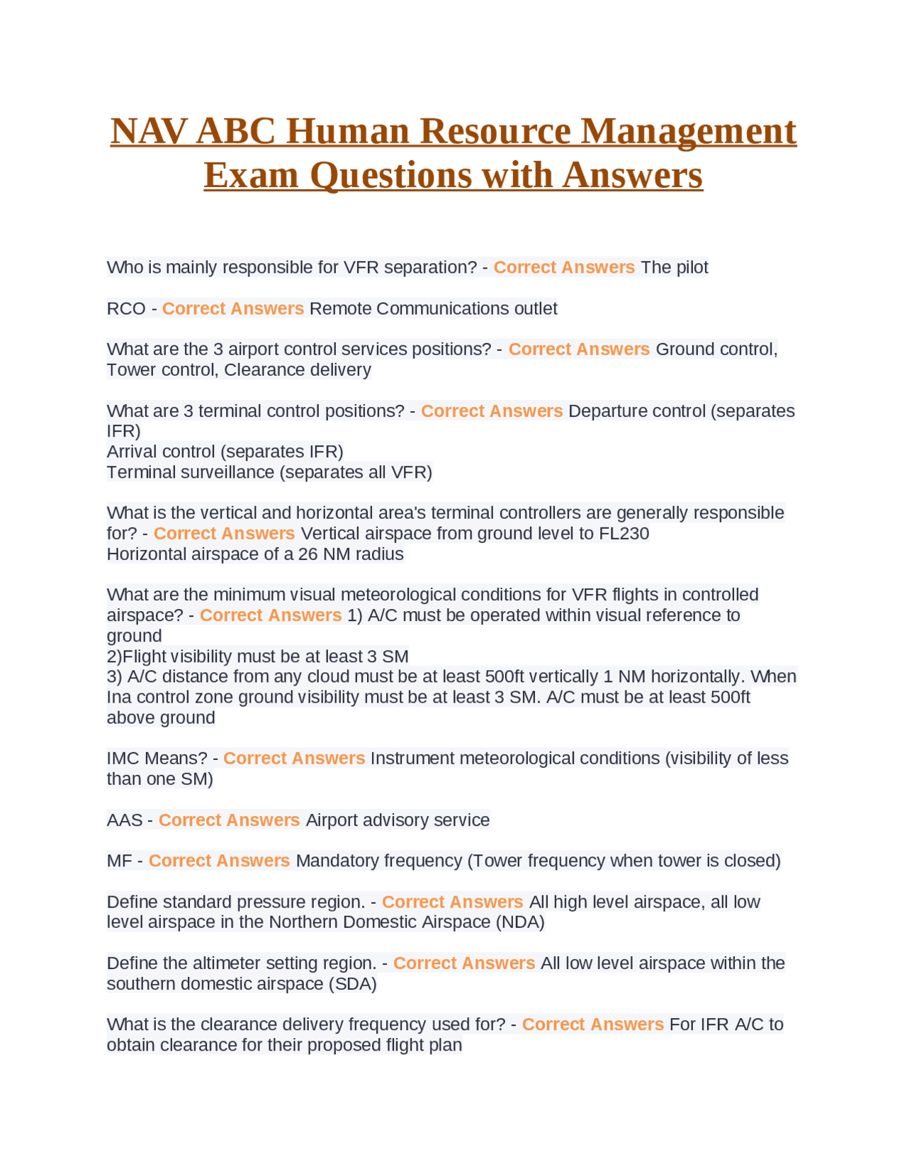 NAV ABC Human Resource Management Exam Questions with Answers | Exams ...