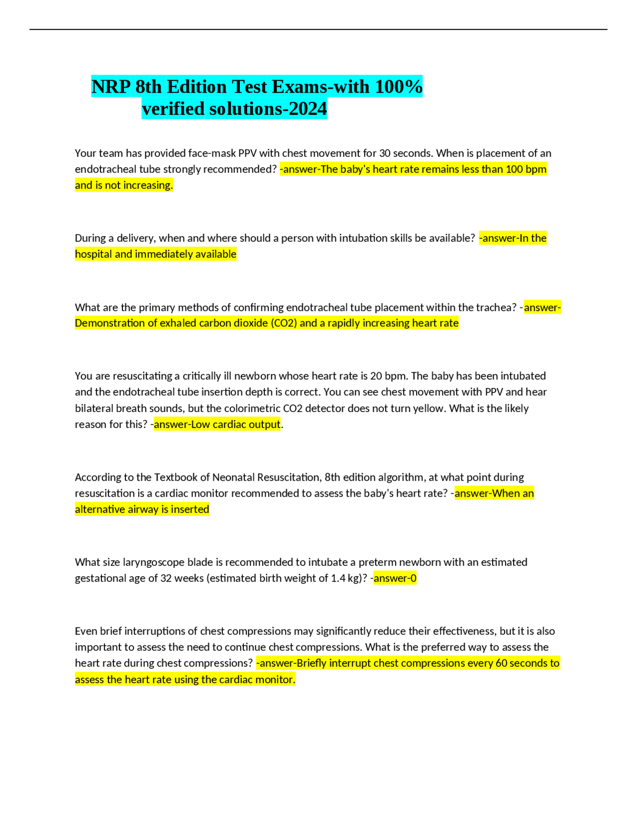 NRP 8th Edition Test Exams-with 100% verified solutions-2024.docx ...