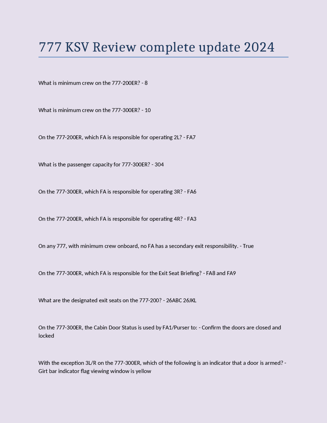 777 KSV Review: Crew Responsibilities, Exit Seats, and Emergency ...