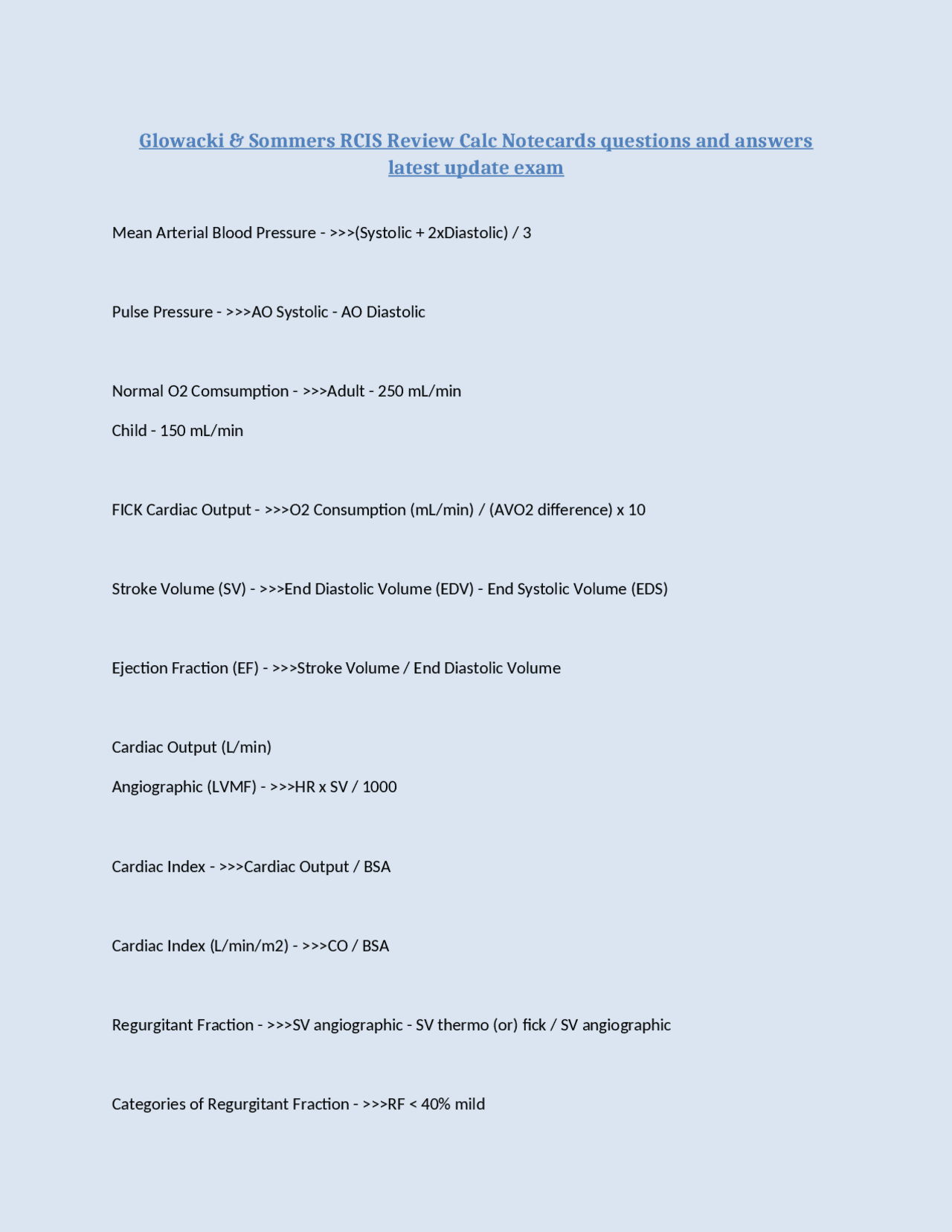 Cardiovascular Physiology Notecards: Formulas and Calculations | Exams ...