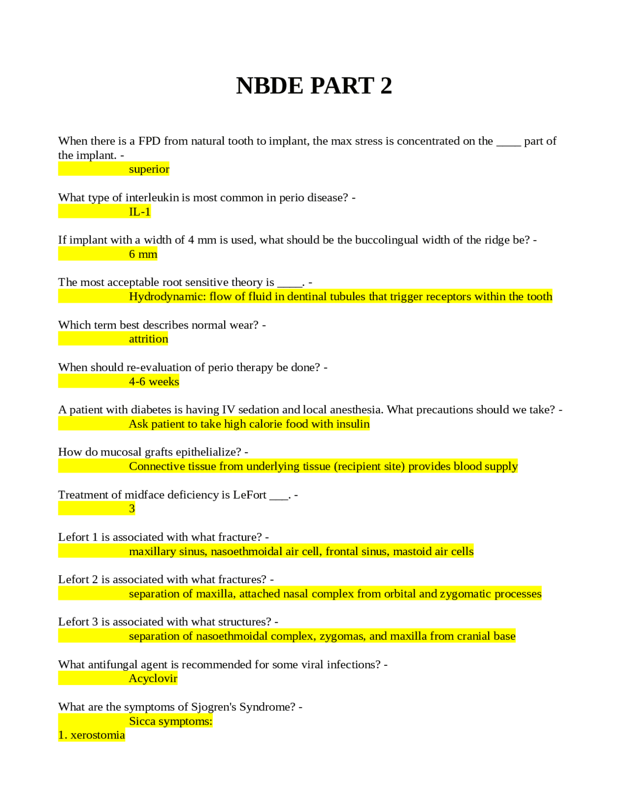 NBDE PART 2 NBDE PART 2 NBDE PART 2 | Exams Medicine | Docsity