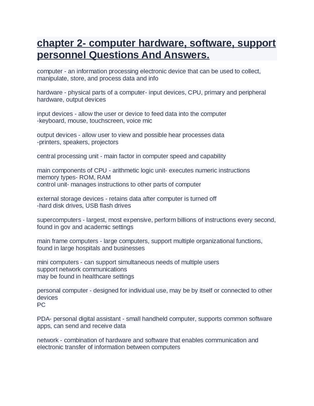Chapter 2 Computer Hardware Software Support Personnel Questions And Answers Exams