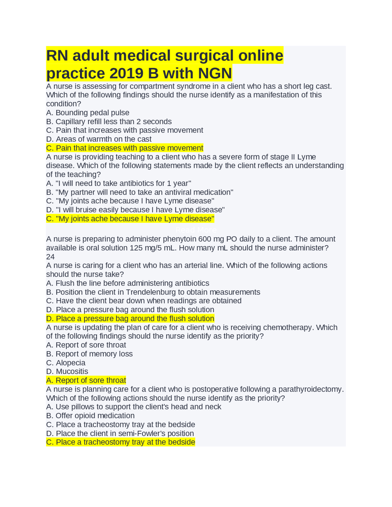 RN adult medical surgical online practice 2019 B with NGN | Exams ...