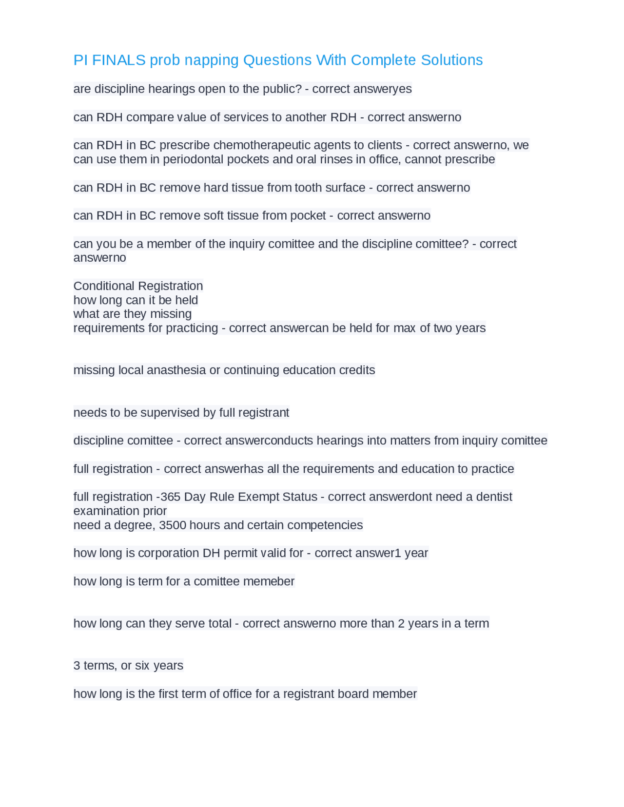 PI FINALS prob napping Questions With Complete Solutions | Exams ...