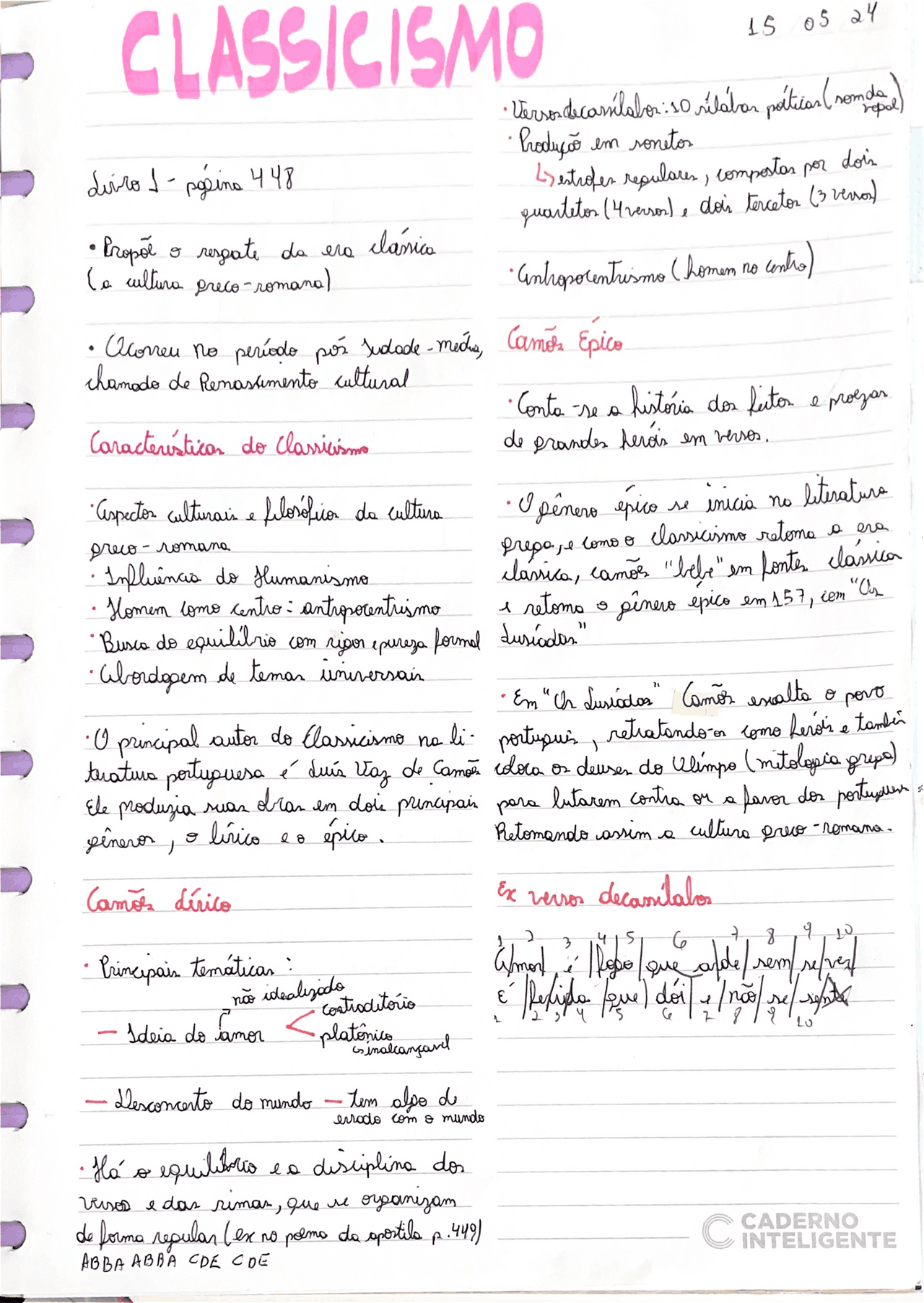 Resumo sobre o Classicismo - matéria do enem | Notas de estudo Literatura Ensino Médio | Docsity