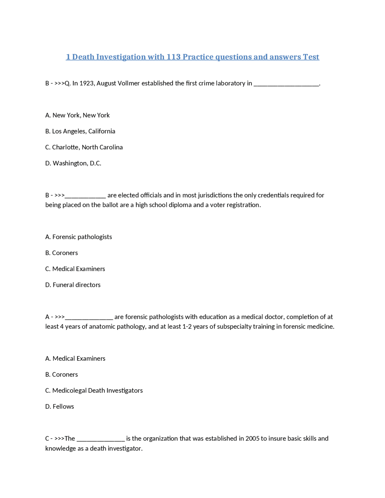 Medico-legal Death Investigator Sample Certification Questions and ...