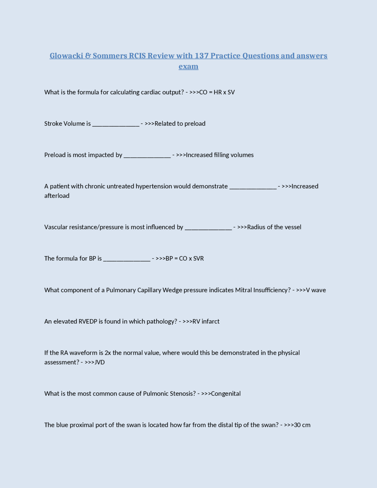 Glowacki & Sommers RCIS Review with 137 Practice Questions and answers ...