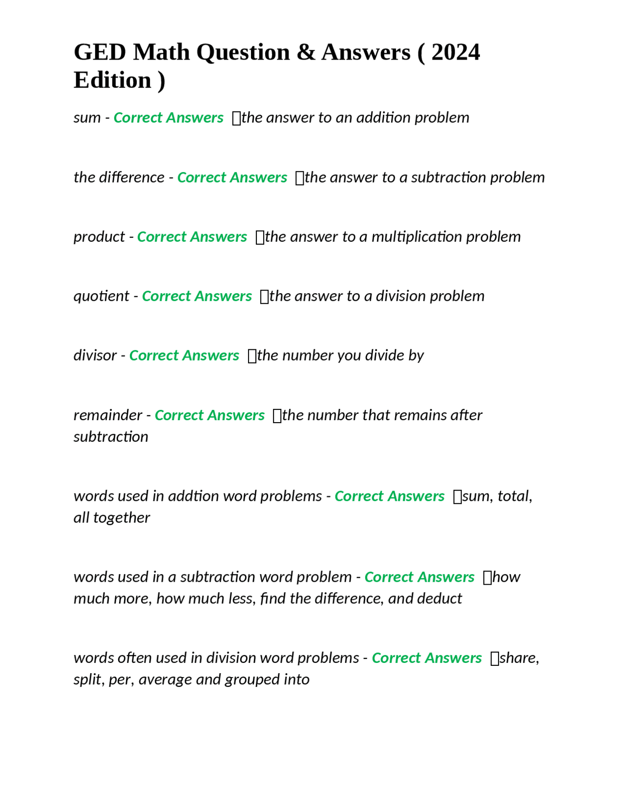 GED Math Question & Answers ( 2024 Edition ) | Exams Nursing | Docsity