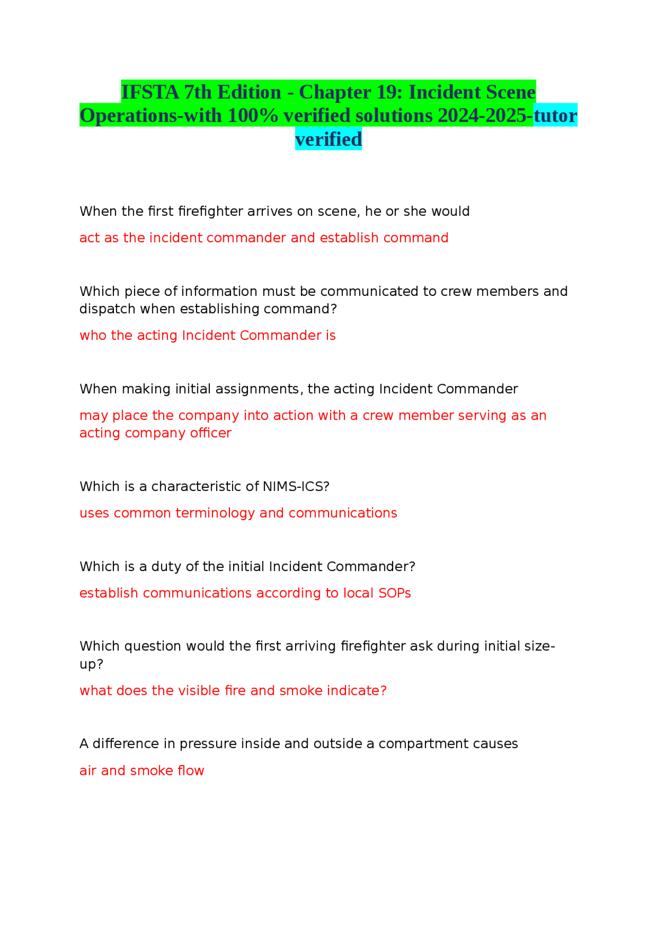 IFSTA 7th Edition - Chapter 19- Incident Scene Operations-with 100% ...